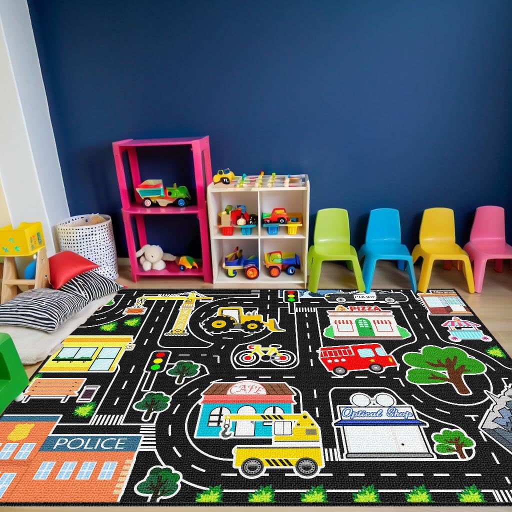 Car Rug for Kids - City Map Road Rug City Traffic Car Mat for Kids Toy ...