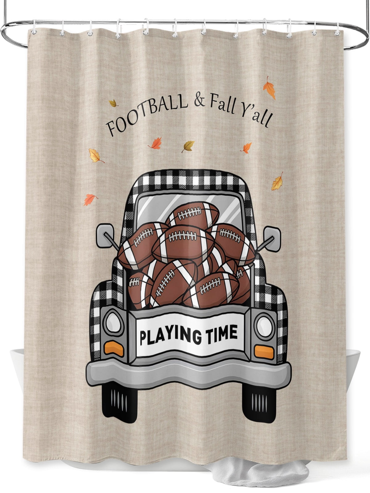 Car with Rugby Shower Curtain 72"W x 78"L Maple Leaves Linen Texture ...