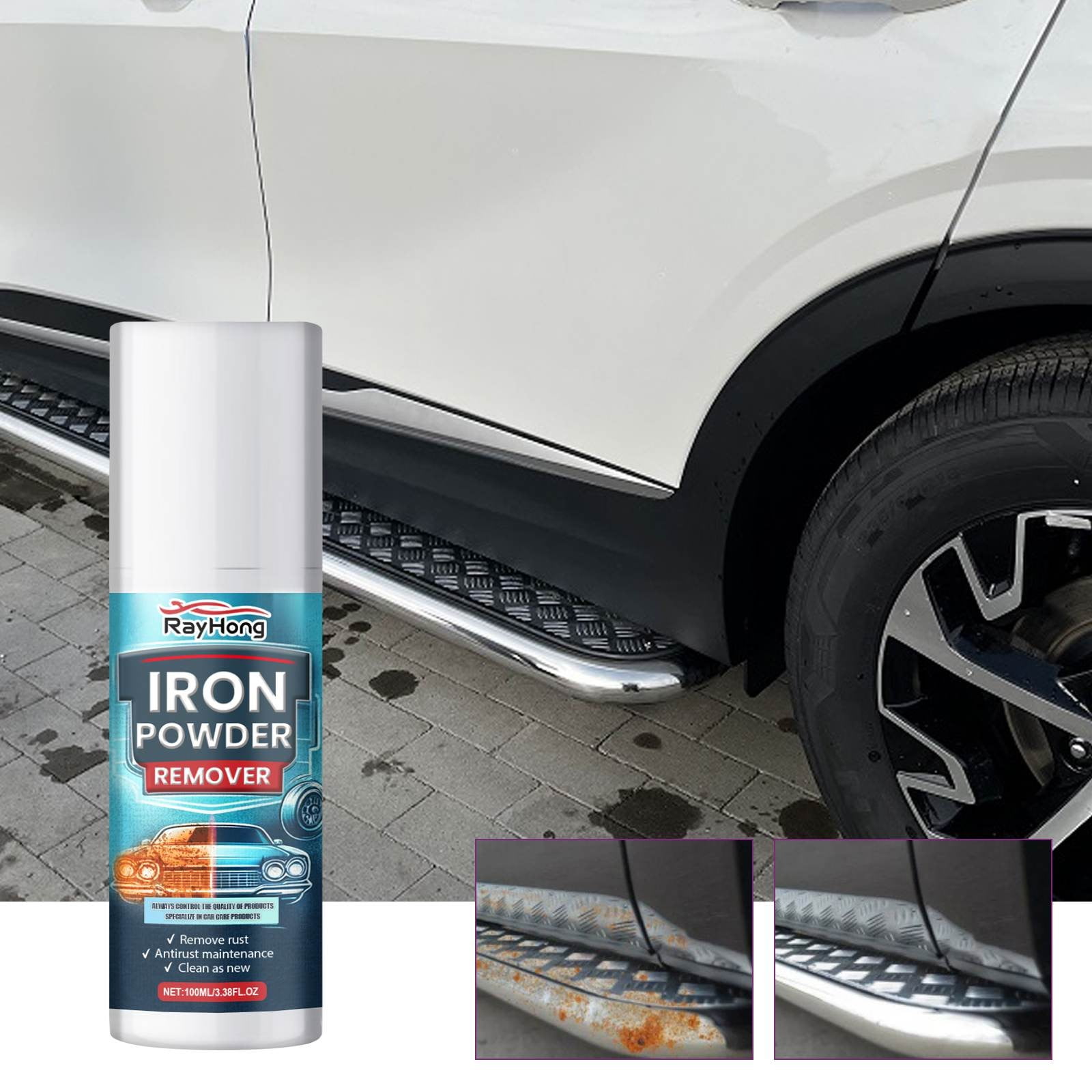 Car Rust Removal Spray 100ml | Iron Powder Remover for Car Wheels and ...
