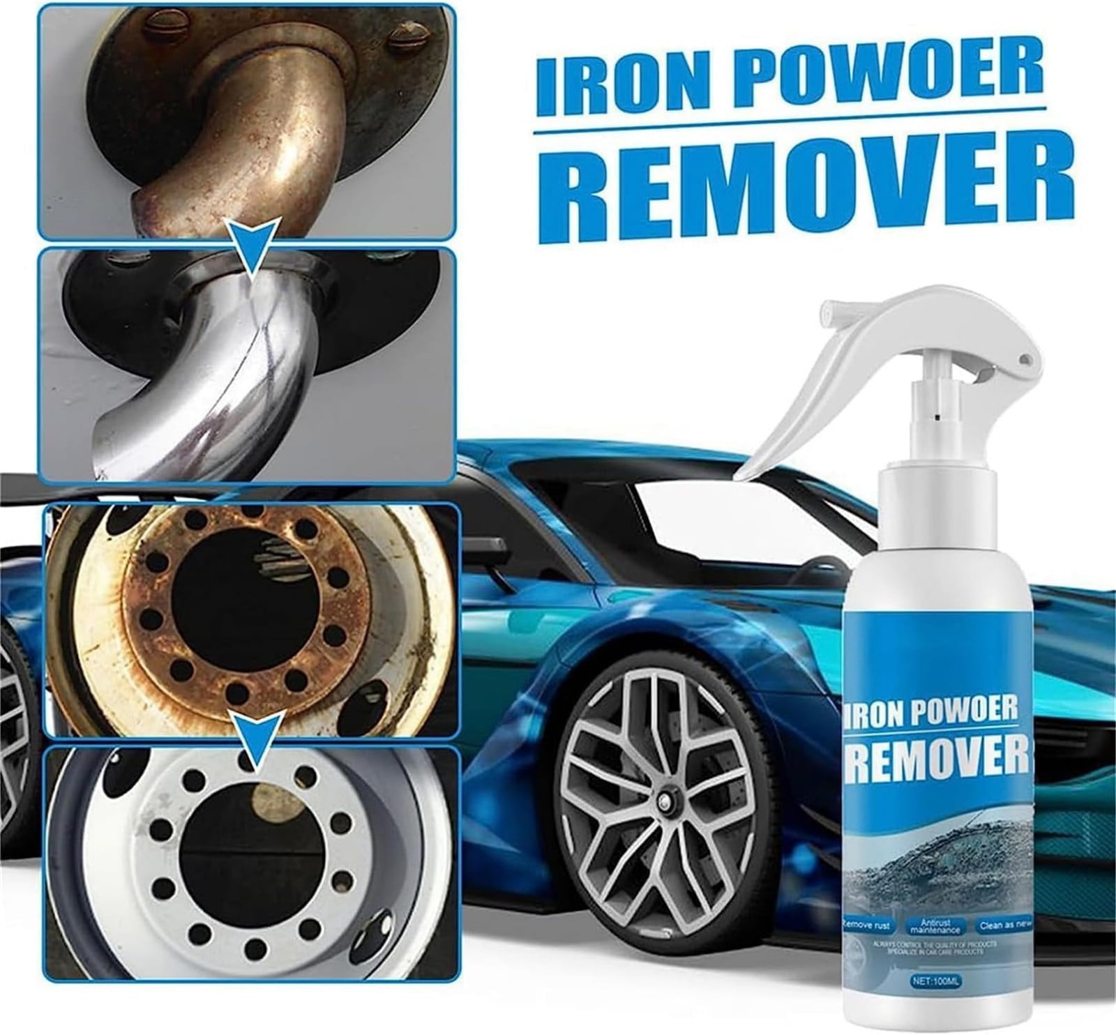 Car Rust Removal Spray Set, 100ML Multi-Purpose Derusting Cleaner for ...