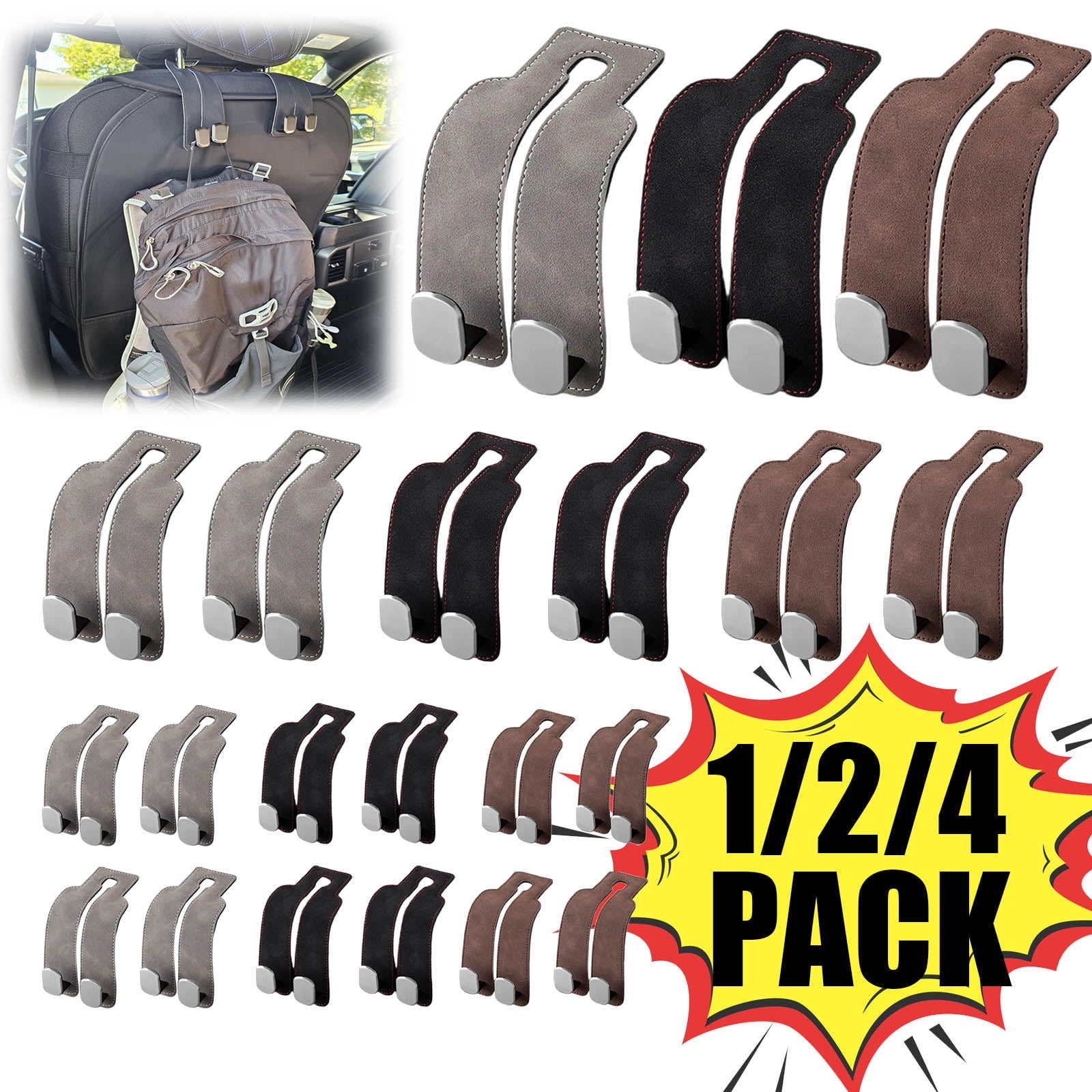Car Seat Back Double Hook, 4PC Car Headrest Hook for Purses and Bags ...