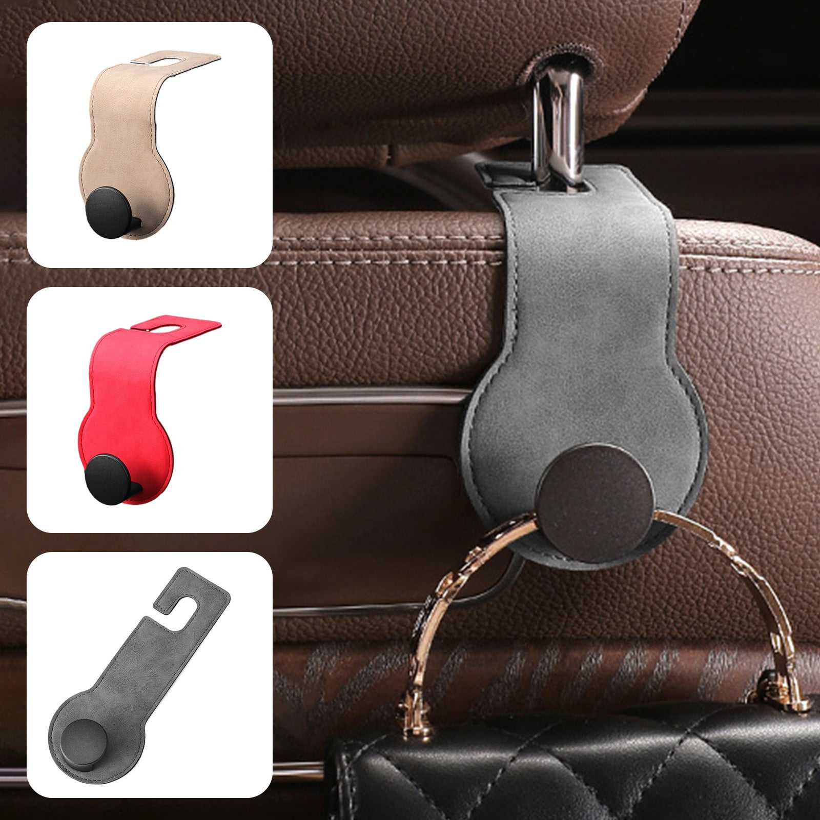Car Seat Back Hook Organizer | Leather Hidden Hanger with 360° Rotation ...