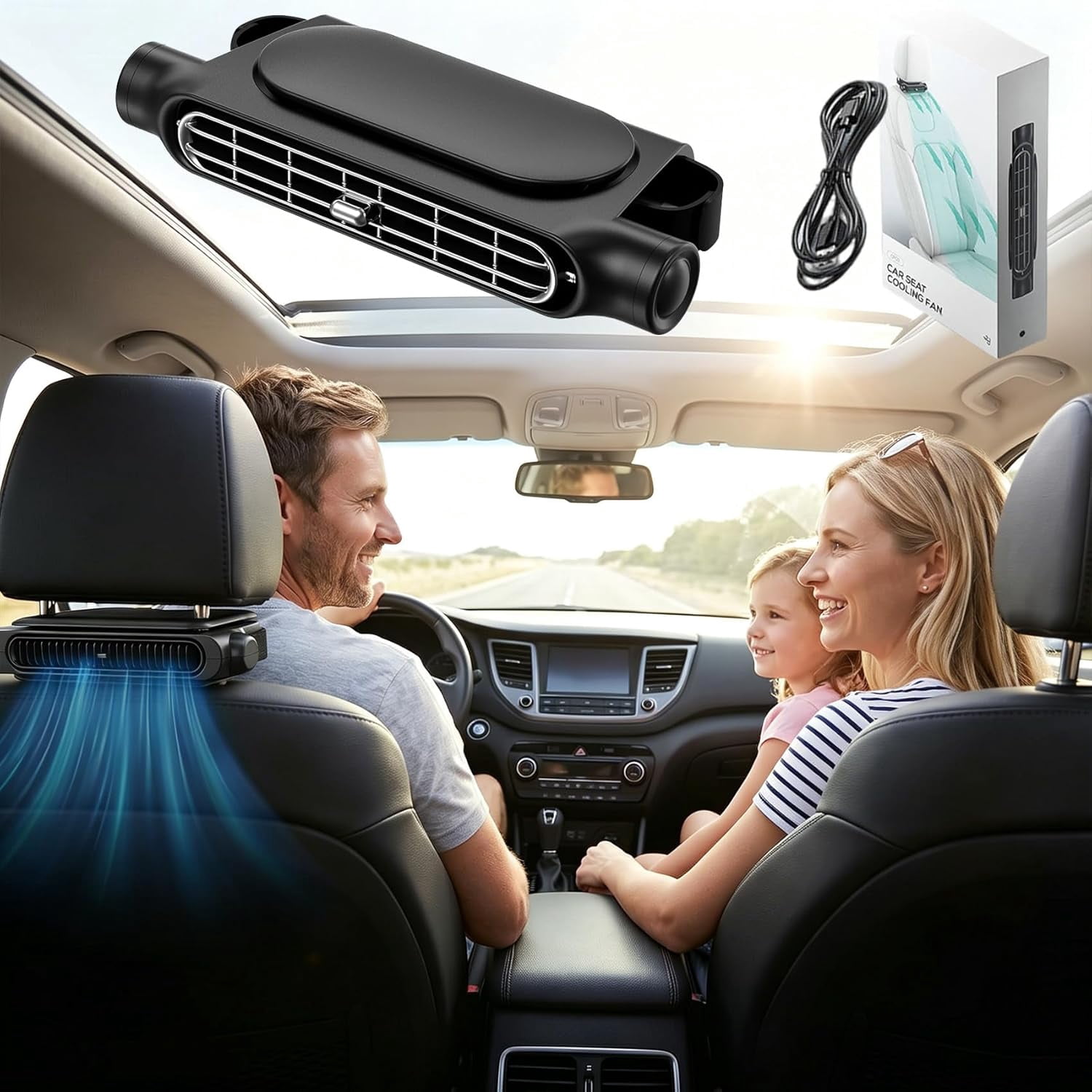 Car Seat Cooling Fan, 3-Speed & Adjustable Angle Quiet Rear Facing Car ...