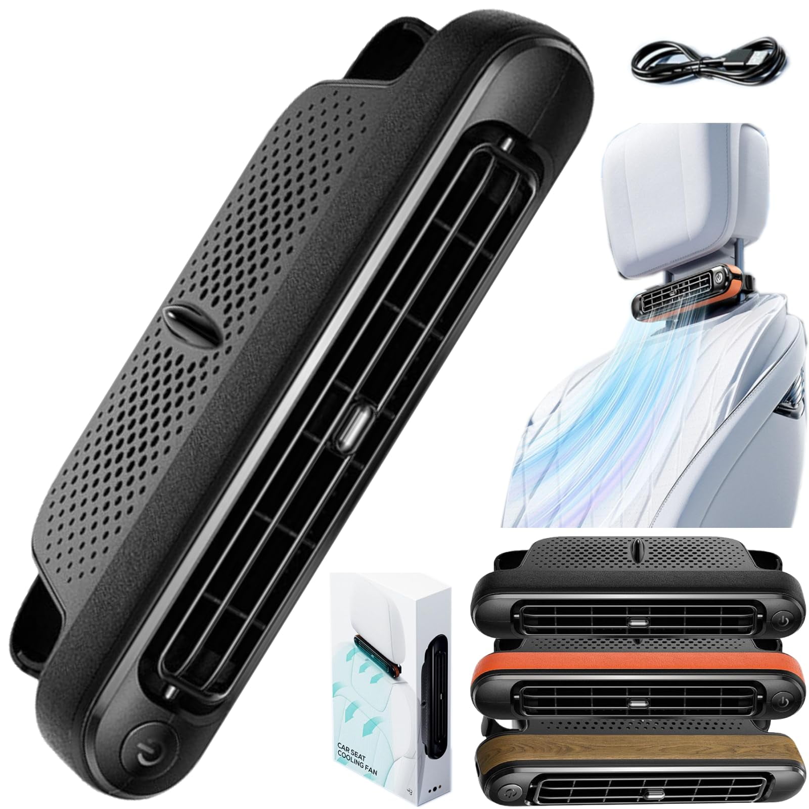 Car Seat Cooling Fan - USB Car Backseat Fan, 3 Speeds Portable Car ...