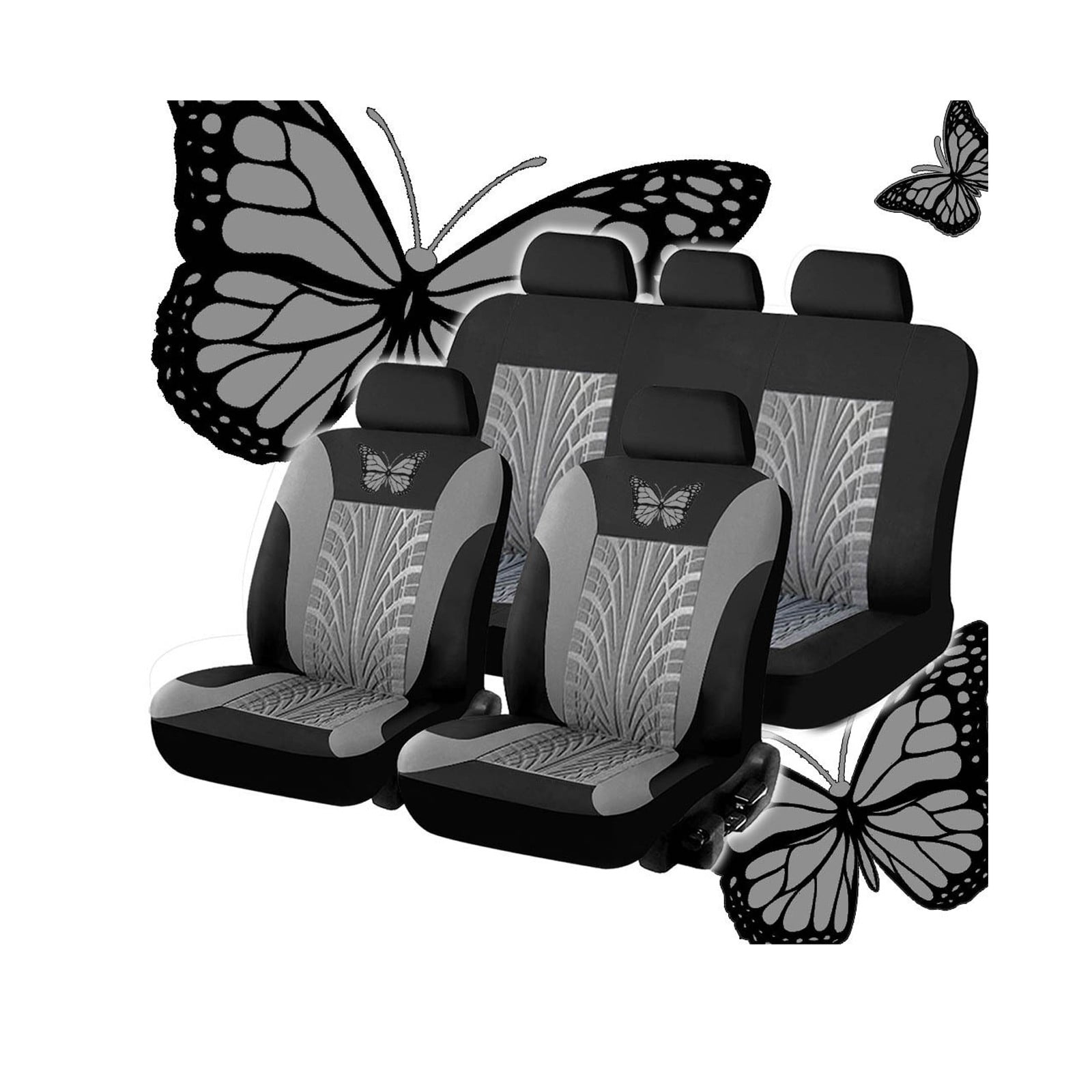 Car Seat Cover 5-Seat Set With Headrests, Embroidery Pattern Universal ...