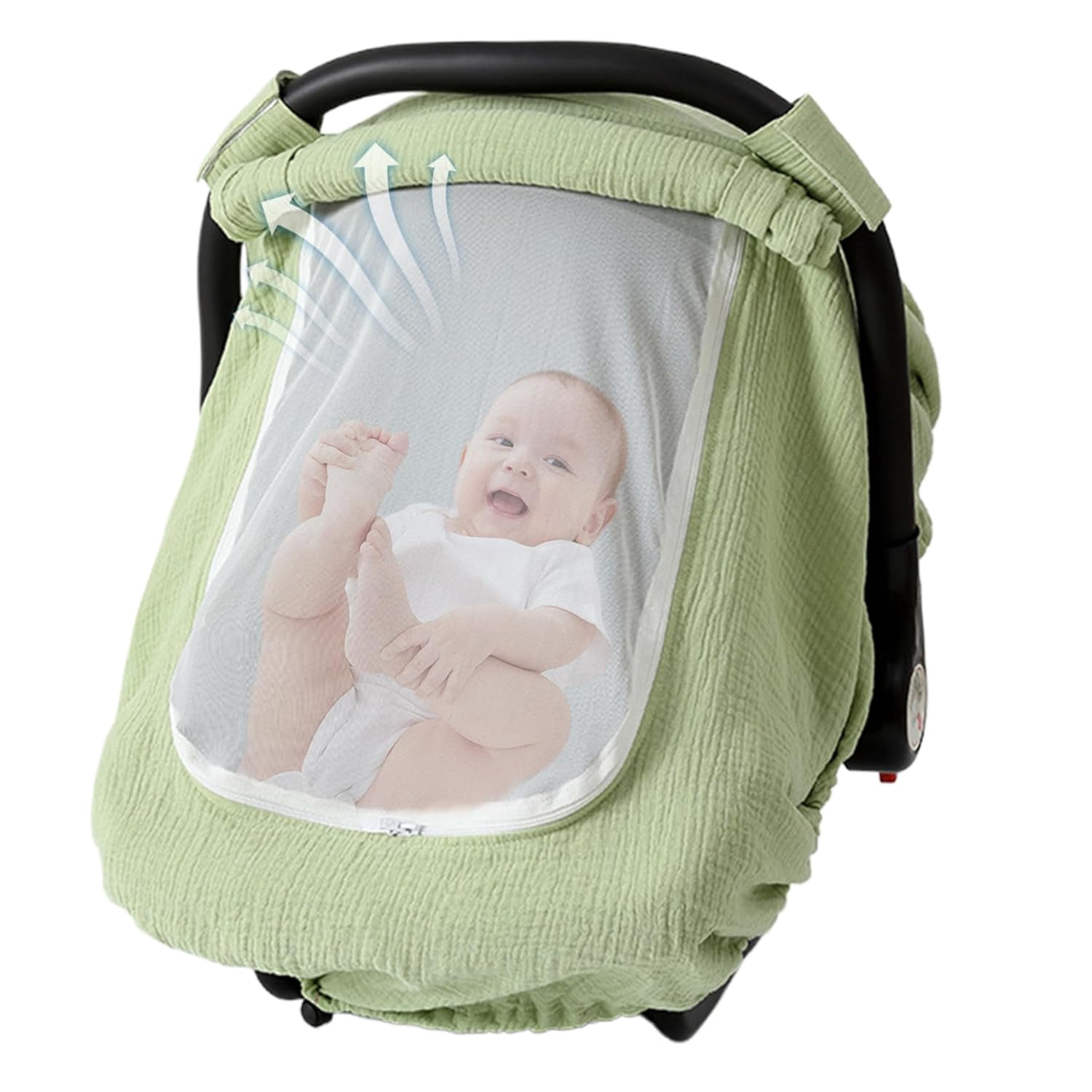 Baby Car Seat Canopy Cover - 360° Breathable Mesh & Cotton Gauze Sun ...