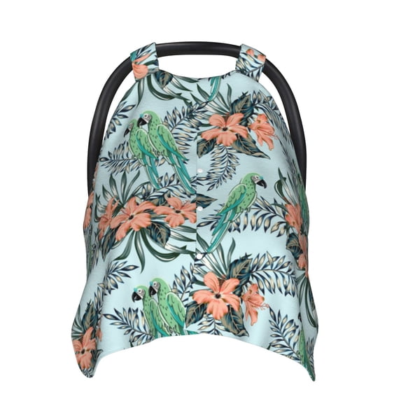 Car Seat Cover Baby - Cute Parrot Flower Palm Leaves Breathable Infant ...