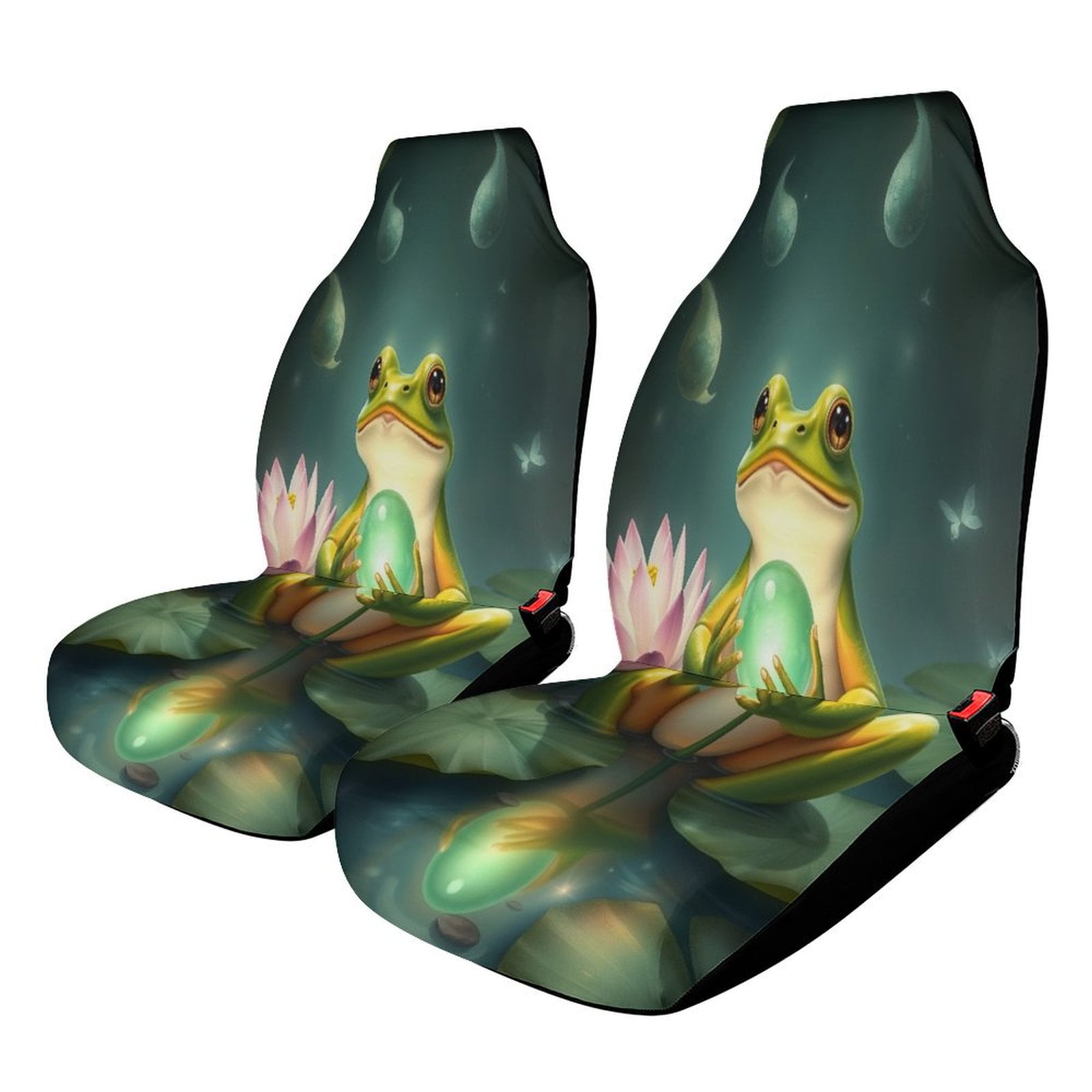 Car Seat Covers A Pond Frog Holding Lotus Leaves And Jade_ Pack of 2 Universal Front Seat ...