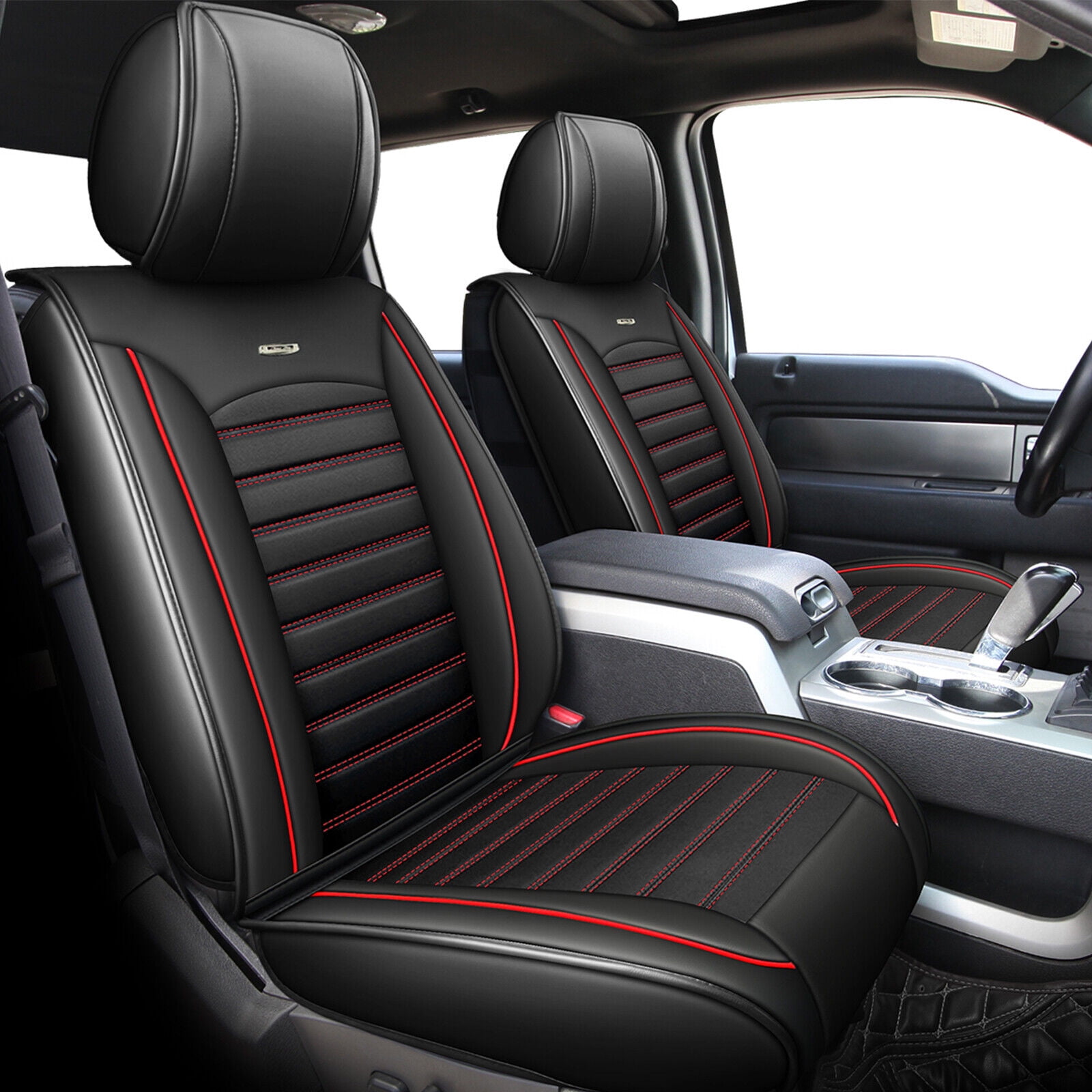ford F150 2015-2022 Black with Red Line, PU Leather, Custom Fit, Front ...
