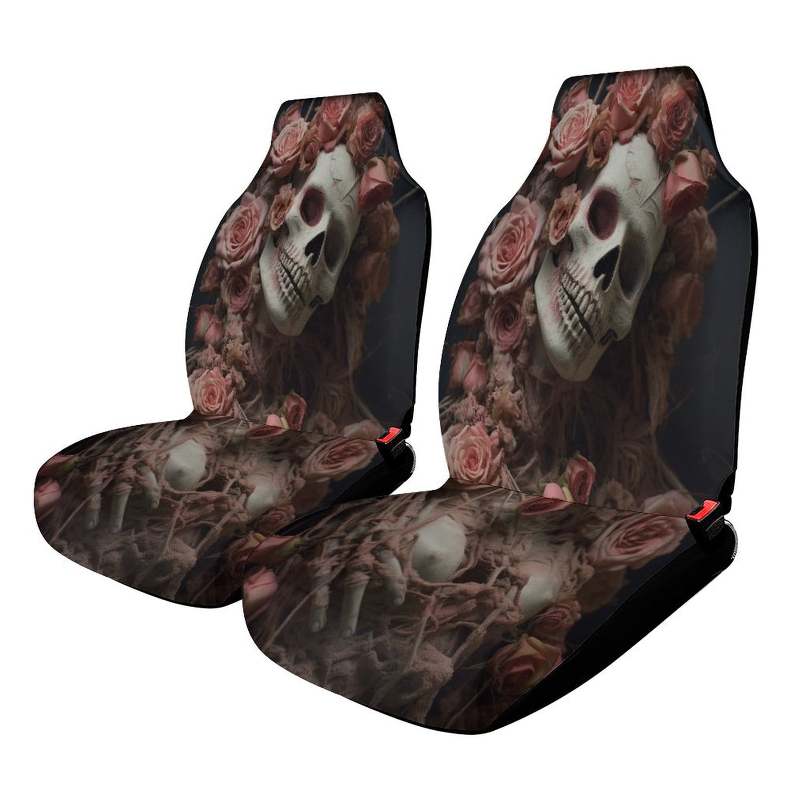 Car Seat Covers Flower Cluster Skull 2 Piece Soft Bucket Auto Seat ...