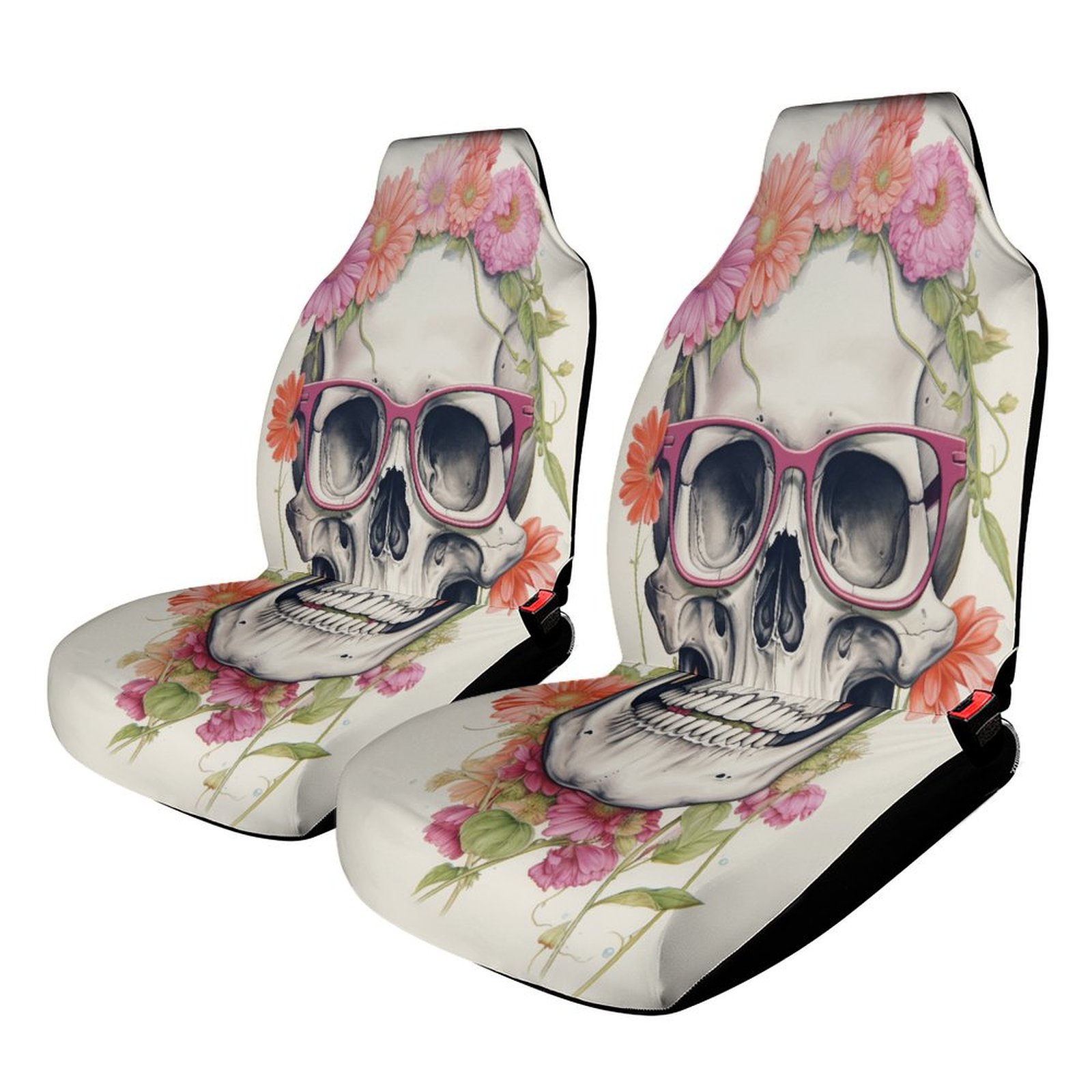 Car Seat Covers Flower Cluster Skull Pack of 2 Universal Front Seat ...