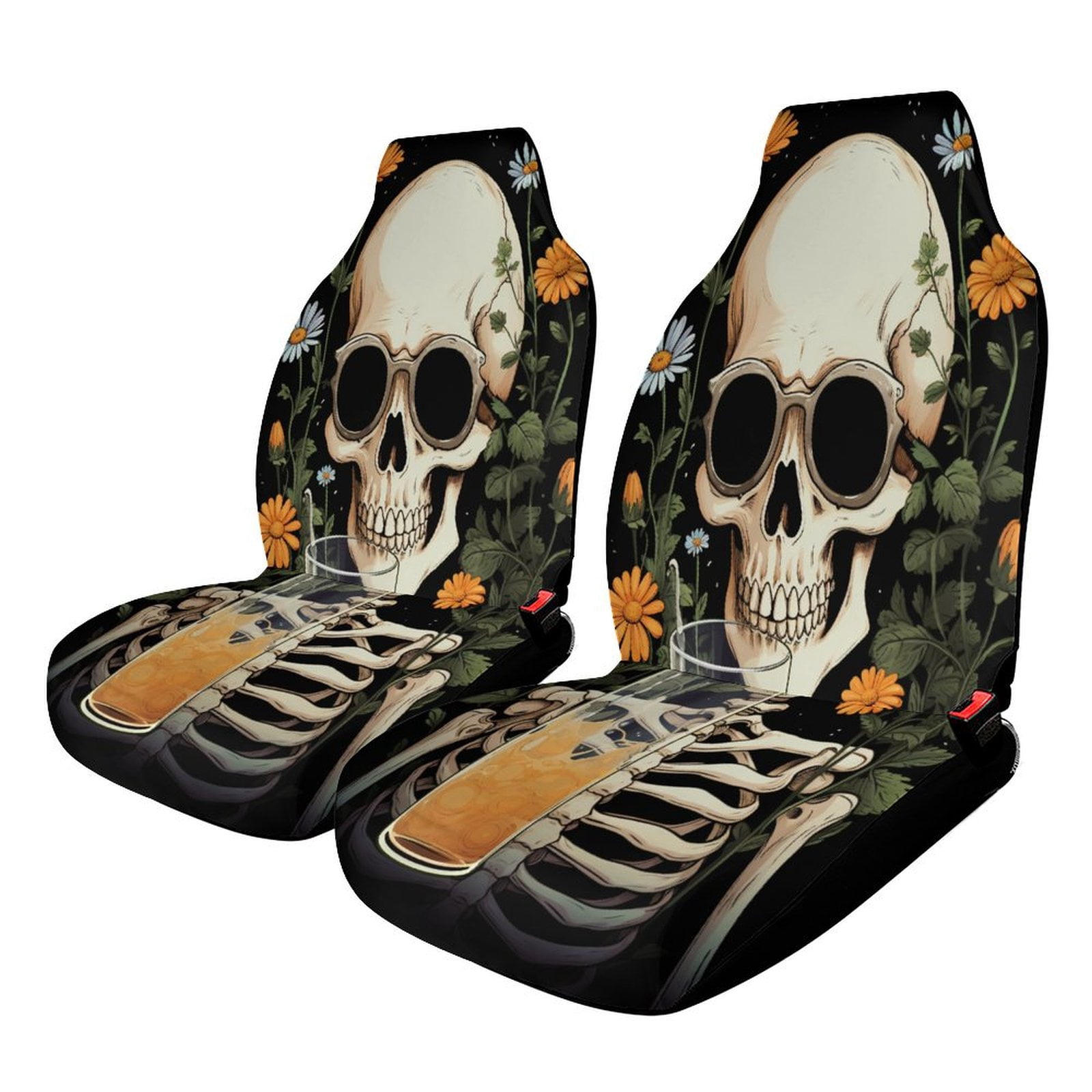 Car Seat Covers Flower Cluster Skull Universal Size Fit For Most Car ...