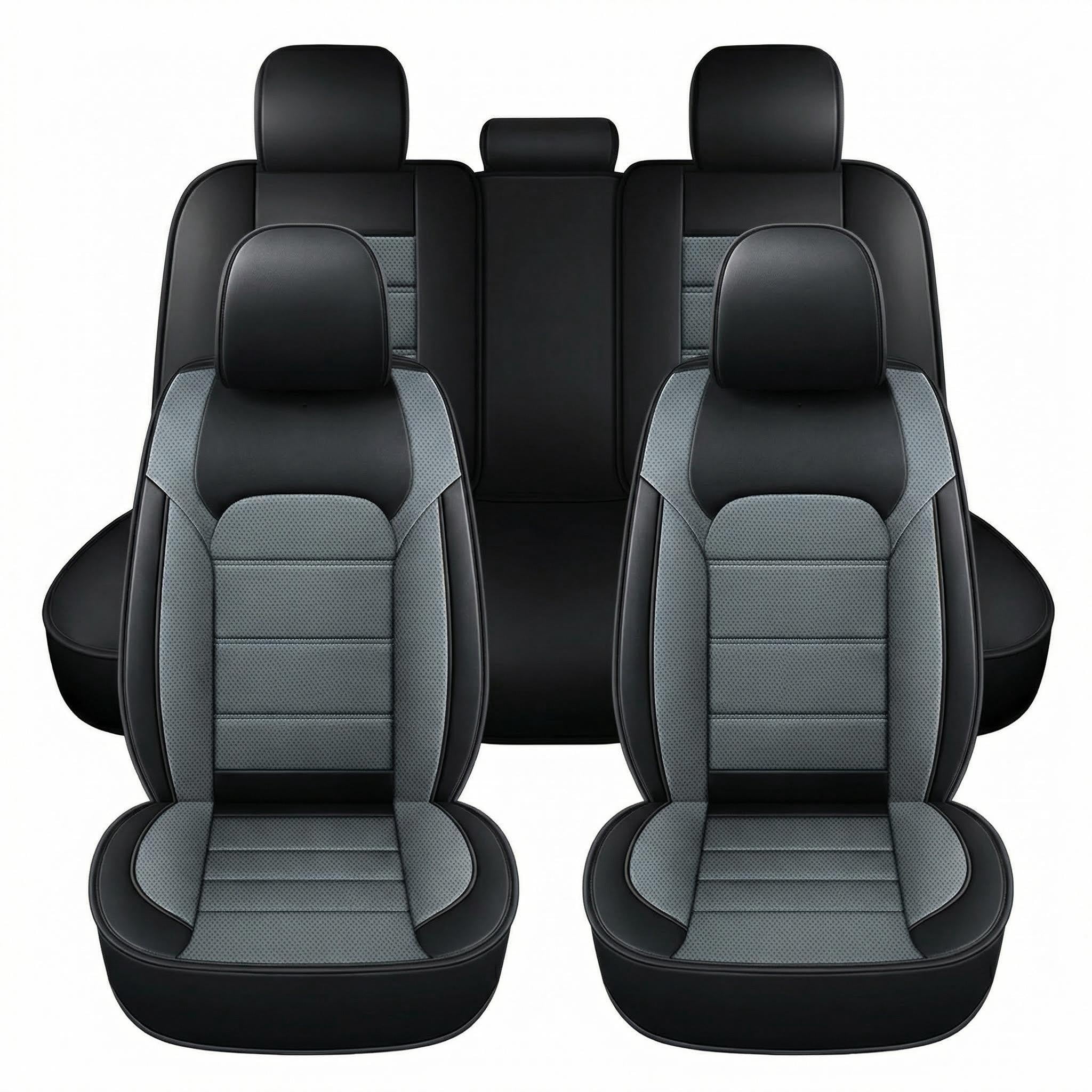 Car Seat Covers Full Set, 5 Seats Faux Leather&Fabric Front and Back ...
