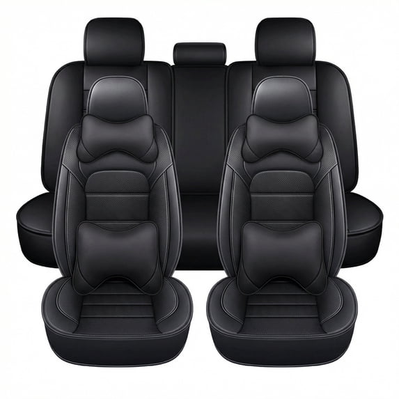 Car Seat Covers Full Set, 5 Seats Faux Leather&Fabric Front and Back ...
