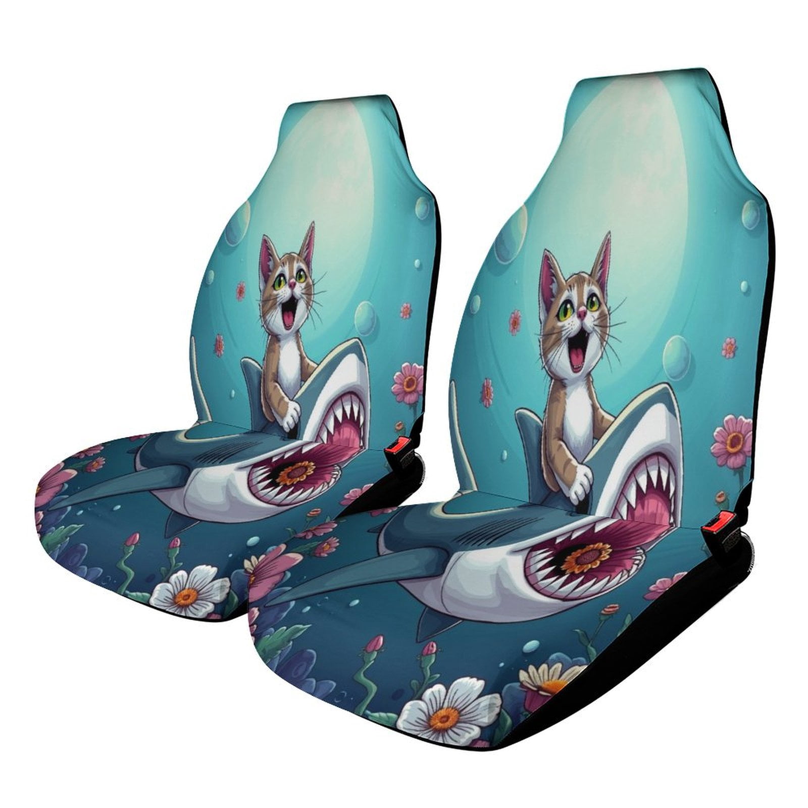 Car Seat Covers Funny Cat Riding Shark Cool Trendy Car Seat Covers Car ...