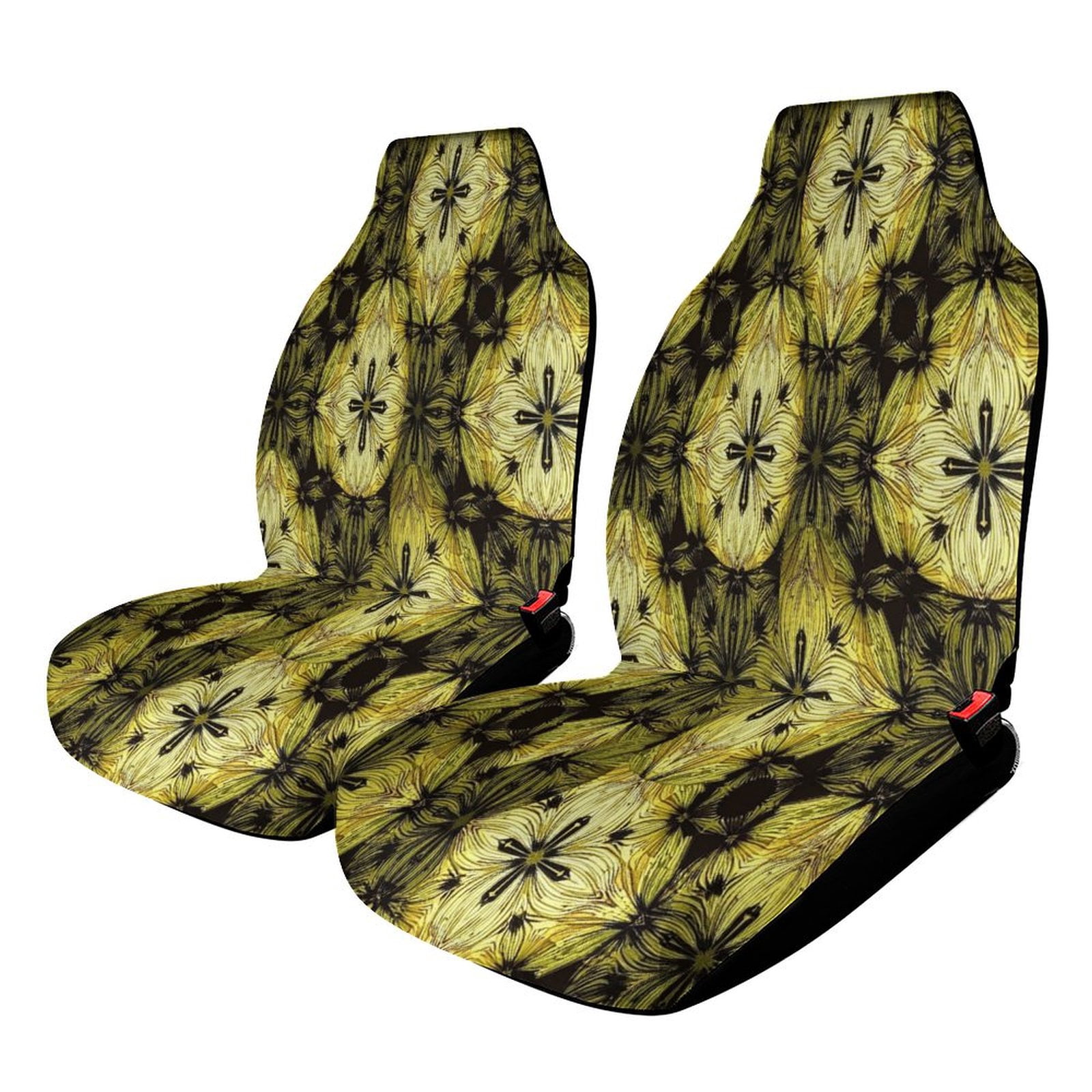 Car Seat Covers Golden Yellow Floral Pattern Intricate Design Universal ...