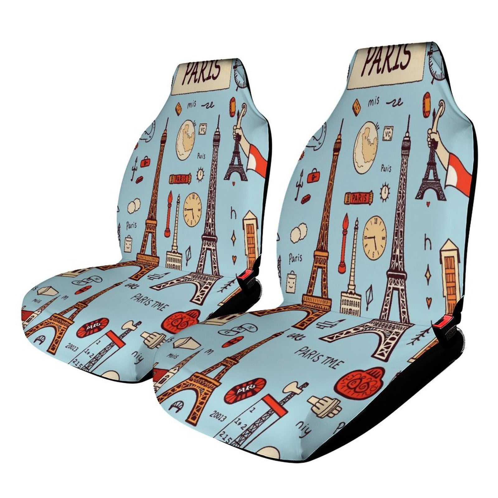 Car Seat Covers Paris Doodle Pattern 2 Piece Soft Bucket Auto Seat ...