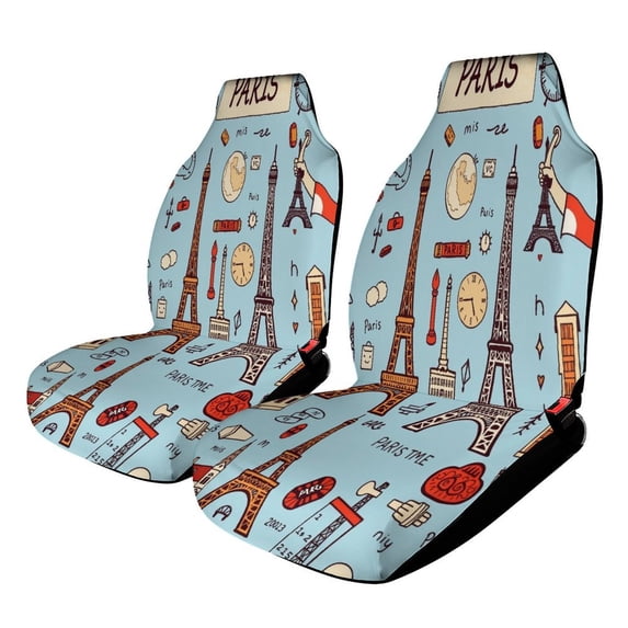 Car Seat Covers Paris Doodle Pattern 2 Piece Soft Bucket Auto Seat ...