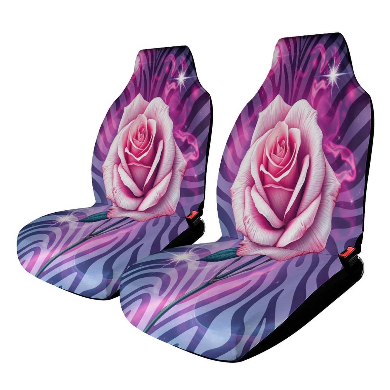 Car Seat Covers Pink Rose on Zebra Print 2 Piece Soft Bucket Auto Seat ...