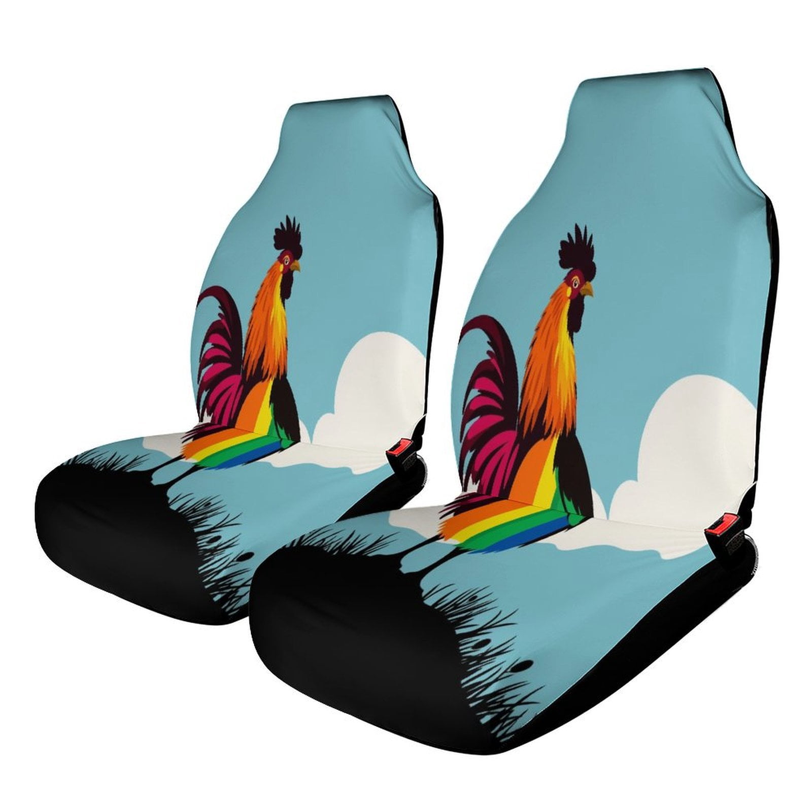Car Seat Covers Rainbow Rooster Sky 2 Piece Soft Bucket Auto Seat ...