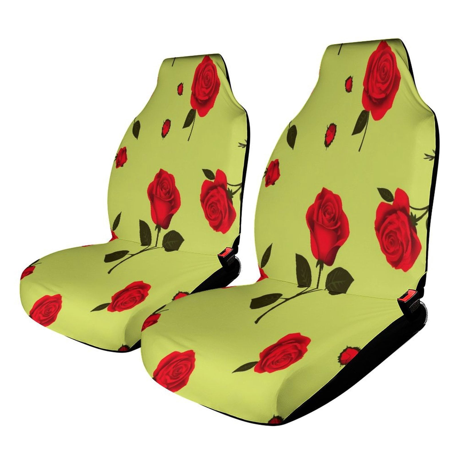 Car Seat Covers Red Roses on Yellow. 2 Piece Soft Bucket Auto Seat ...