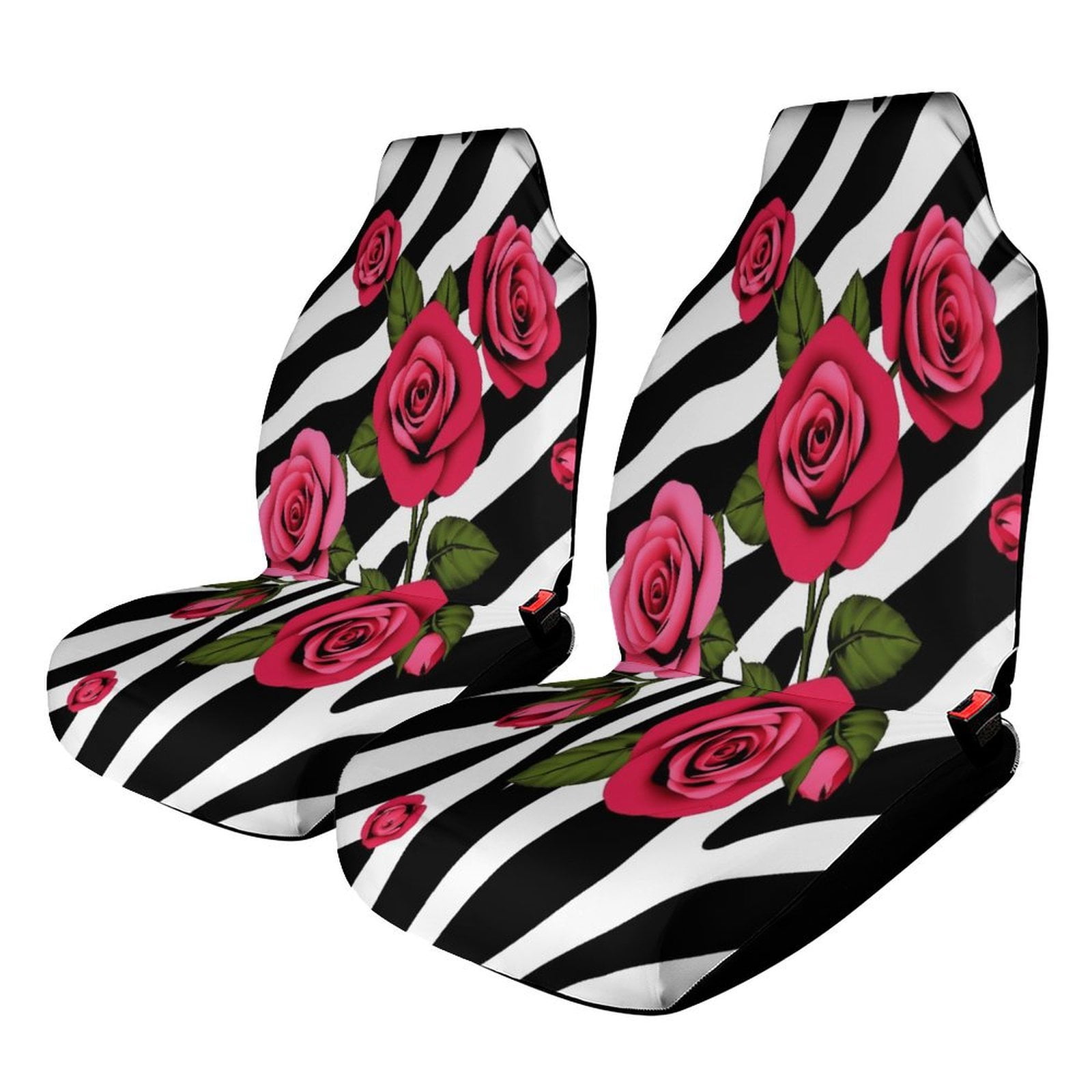 Car Seat Covers Roses on Zebra Stripes(4) 2 Piece Soft Bucket Auto Seat ...