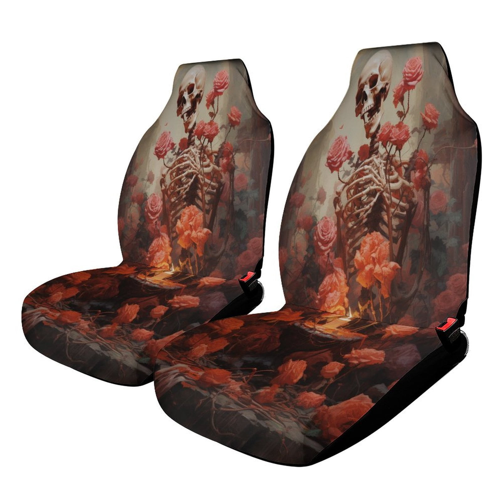 Car Seat Covers Skeleton And Roses Universal Size Fit For Most Car Suv ...