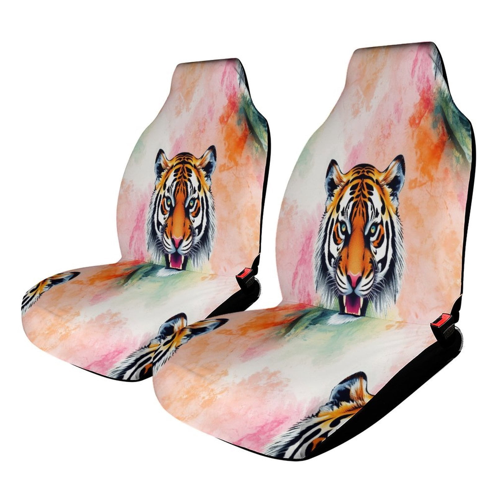 Car Seat Covers Tiger Heads Watercolor Design 2 Piece Soft Bucket Auto ...