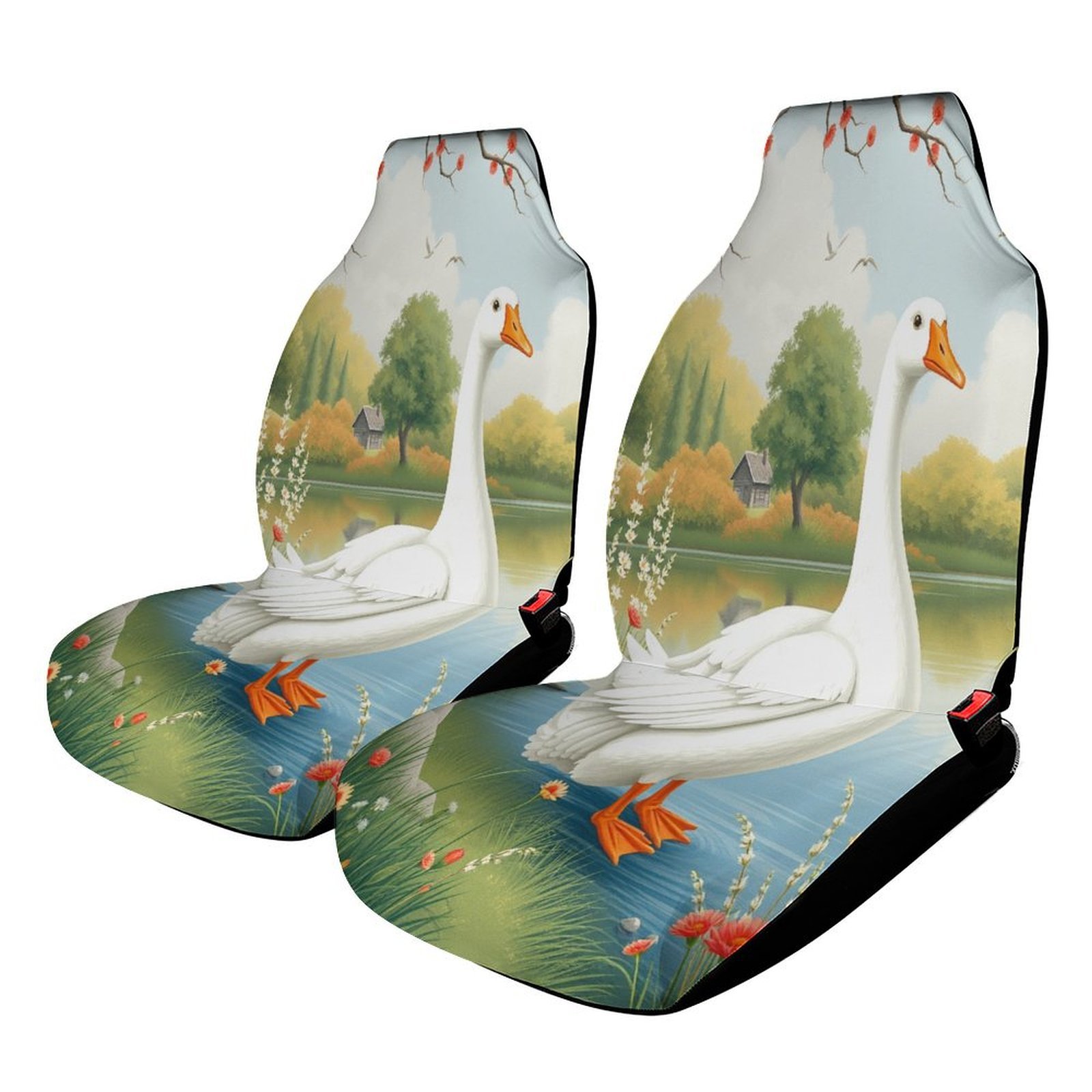 Car Seat Covers White Goose Lake Scene Universal Size Fit For Most Car ...