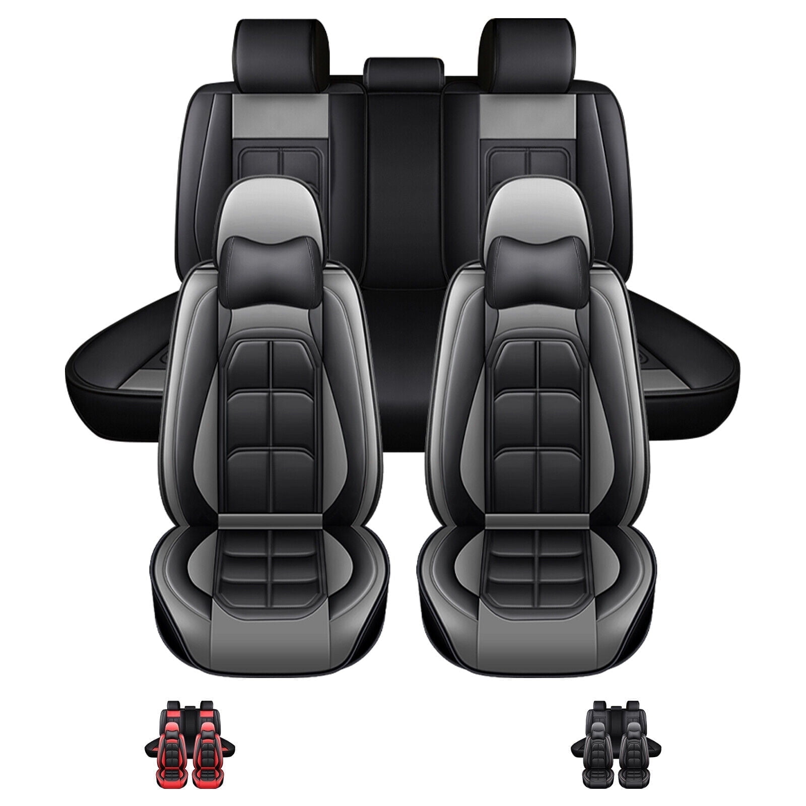 Car Seat Covers w 2 Pillows for 2000 2024 Ford Edge Focus Premium PU Leather Auto Cushion Protector 5 Seats Front Rear Seat Full Set for Ford Escape