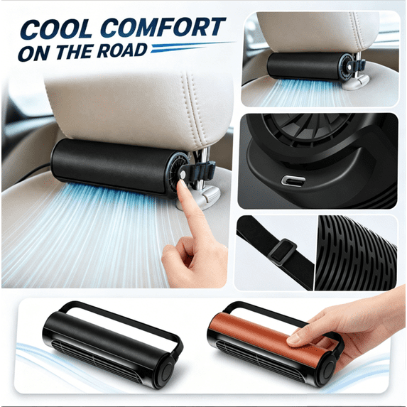 Car Seat Fan USB Type-C Powered – 2026 Mini Bladeless Fan for Rear Seat ...