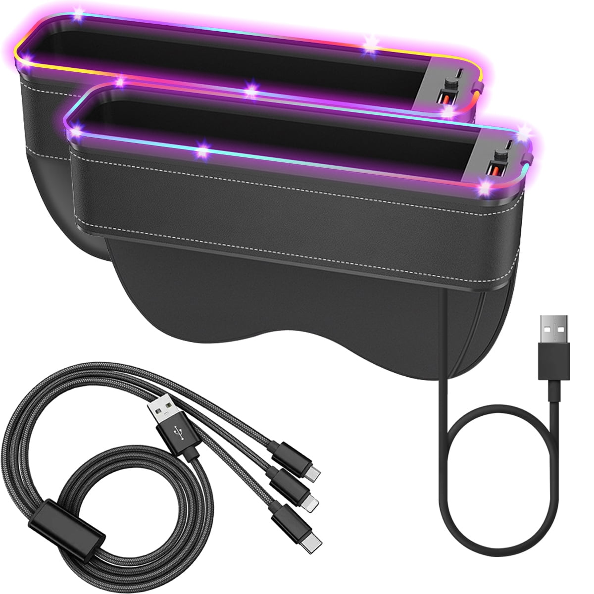 Car Seat Gap Filler, 2 Pack Car Seat Gap Storage Box with LED Light Car ...