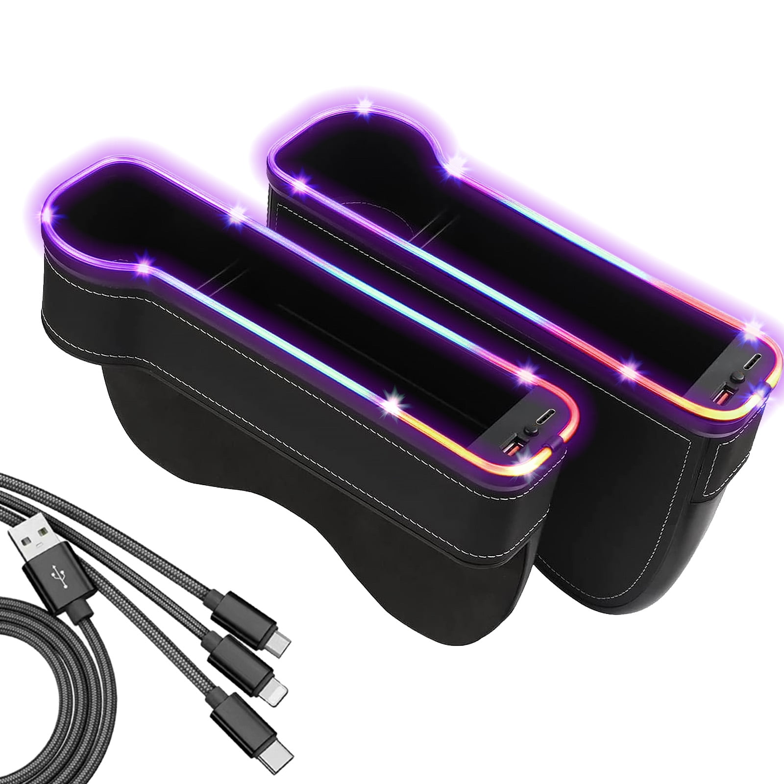 Car Seat Gap Filler, Upgrade 2 Pack Car Seat Gap Storage Box with LED ...