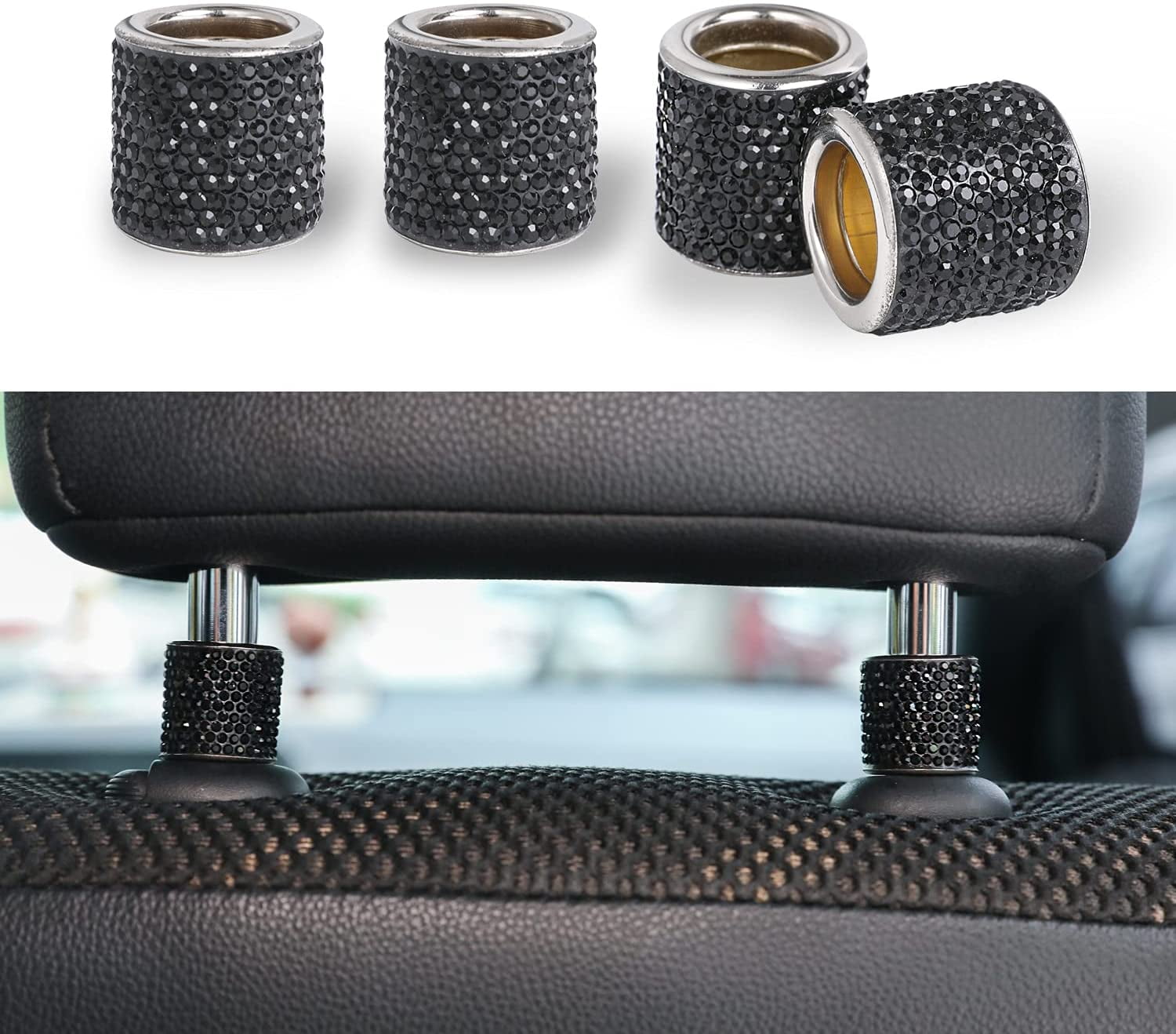 Car Seat Headrest Decoration, 4 Pack Car Headrest Collars, Rhinestone ...