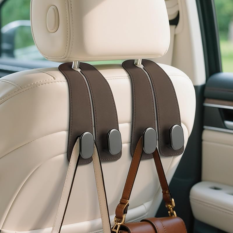 Car Seat Headrest Hooks - 2 Pack Universal Car Purse Hook, Leather Car ...