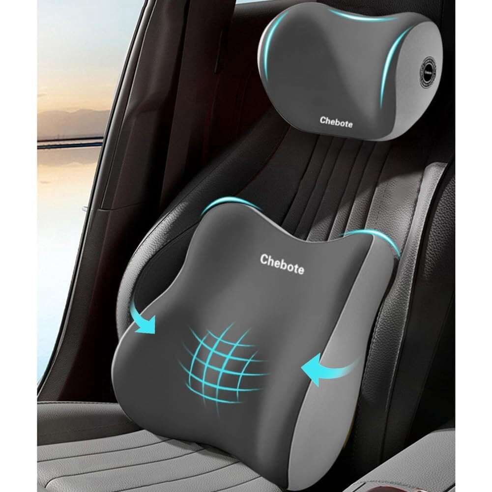 Car Seat Headrest and Lumbar Support kit, Ergonomic Memory Foam Neck ...