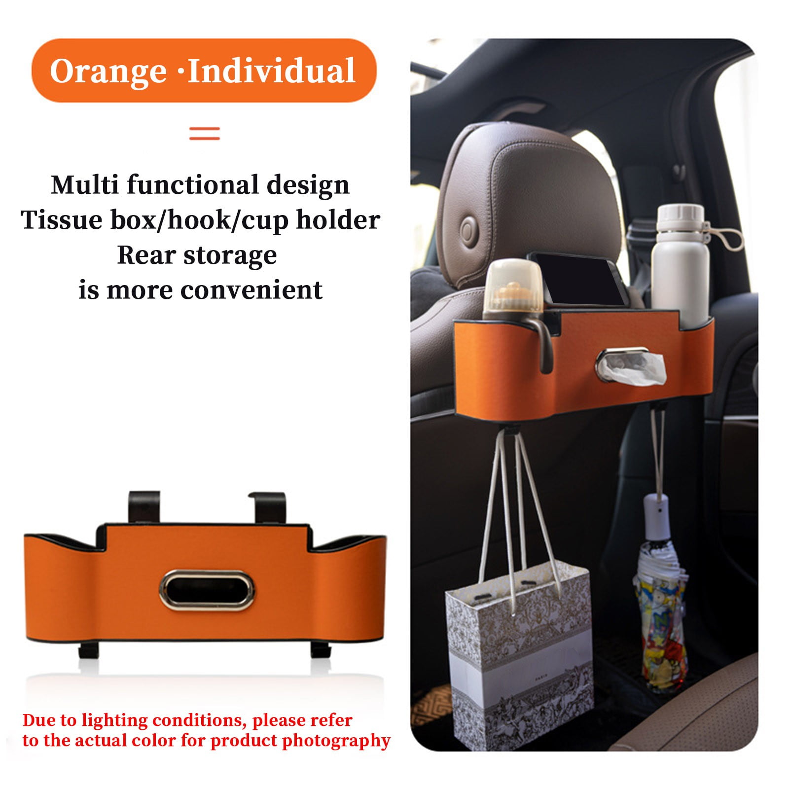 Car Seat Organizer with Storage Pockets & Cup Holders, Lambskin Pattern ...