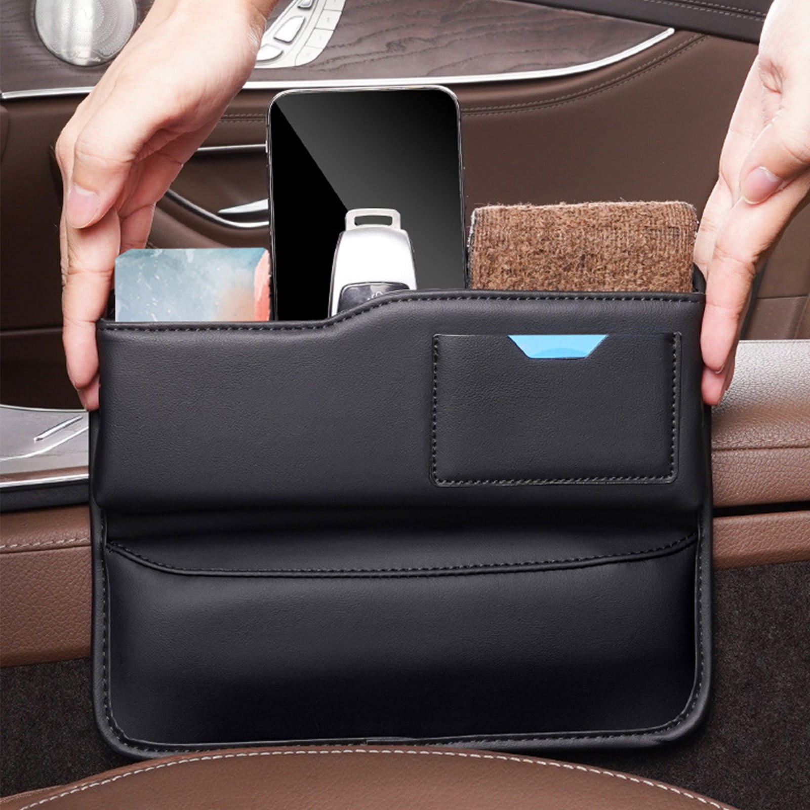 Car Seat Slot Stitched Storage Box, Gap Filler Organizer Box, Car Seat ...