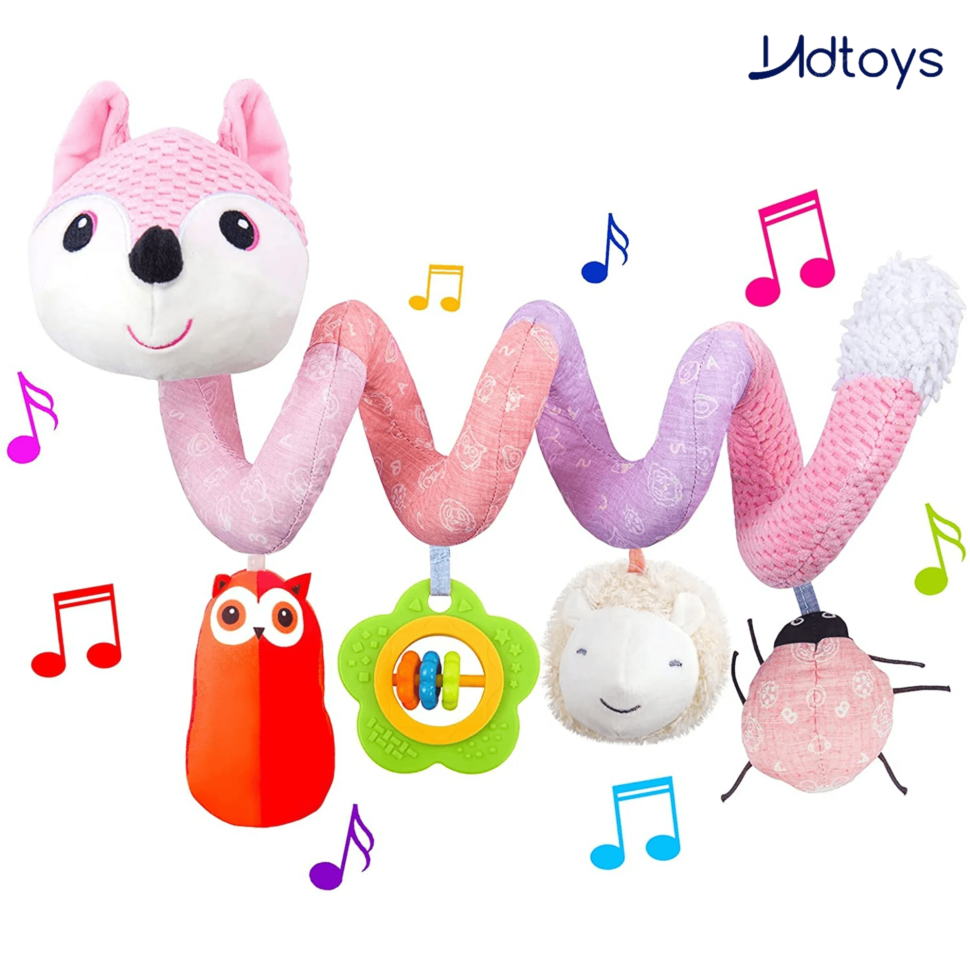 Car Seat Toys, Infant Baby Pink Fox Spiral Activity Plush Hanging Toys ...