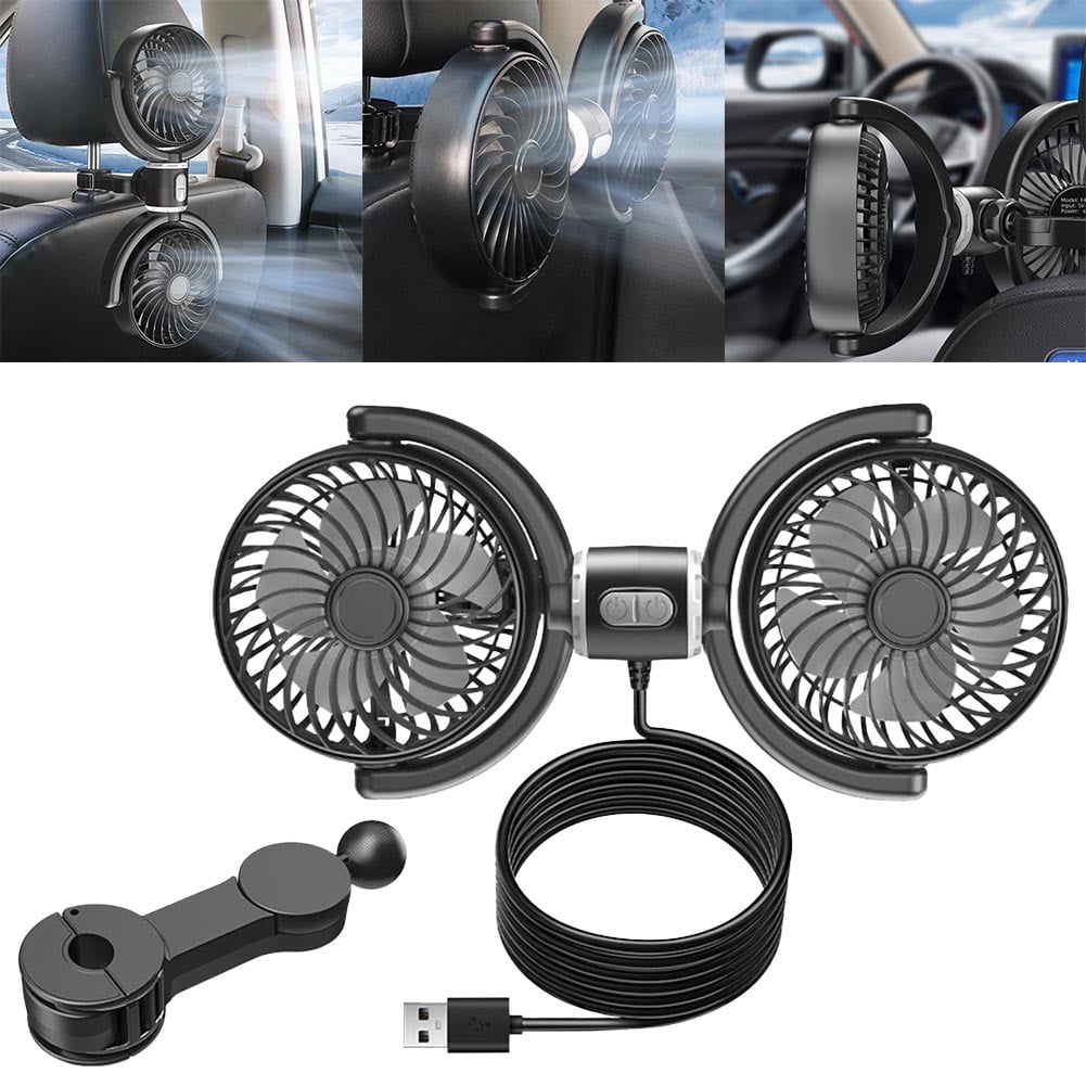 Car Seats Back Cooling Fan USB Charge Dual Head Fan 360 Degree Rotation ...