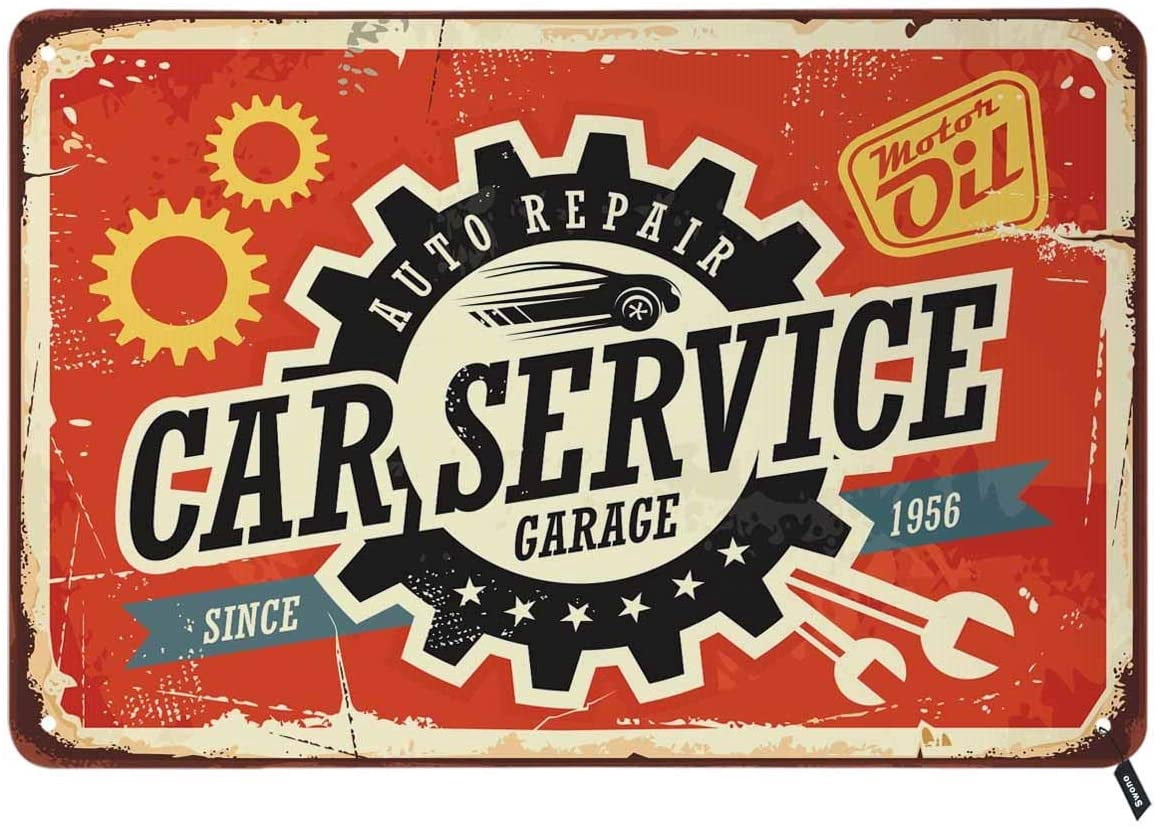 Car Service Tin Signs,Auto Repair Garage Poster on Red Background ...