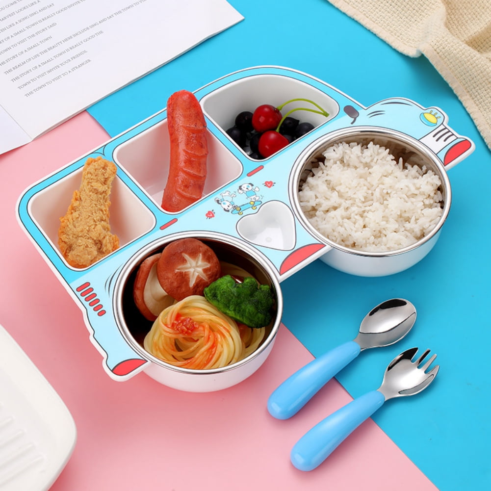 Car Shaped Plate and Spoon & Fork Set Divided Plate BPA Free Eco ...