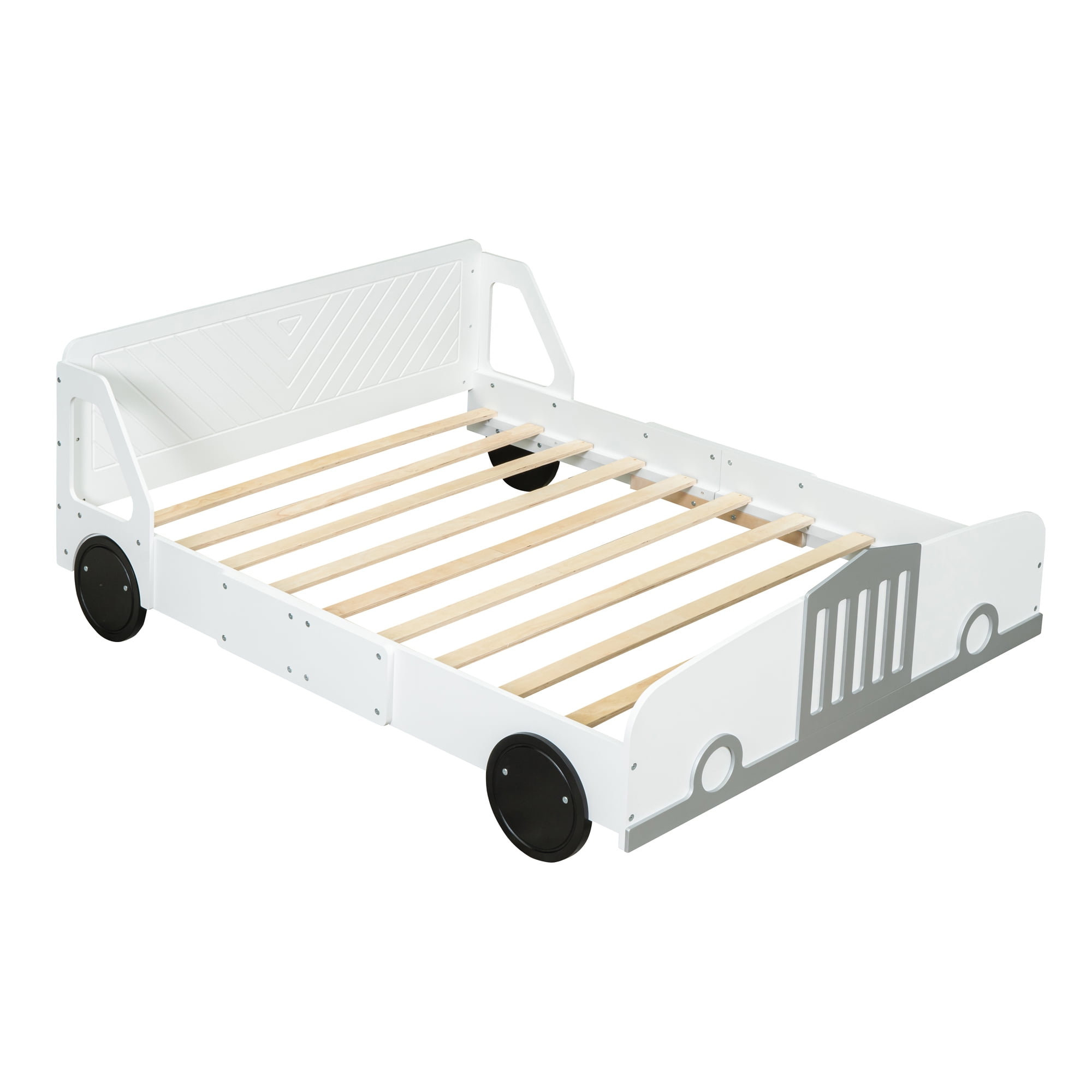 Car Shaped Platform Bed With Wheels Headboard Footboard Sturdy Slat ...