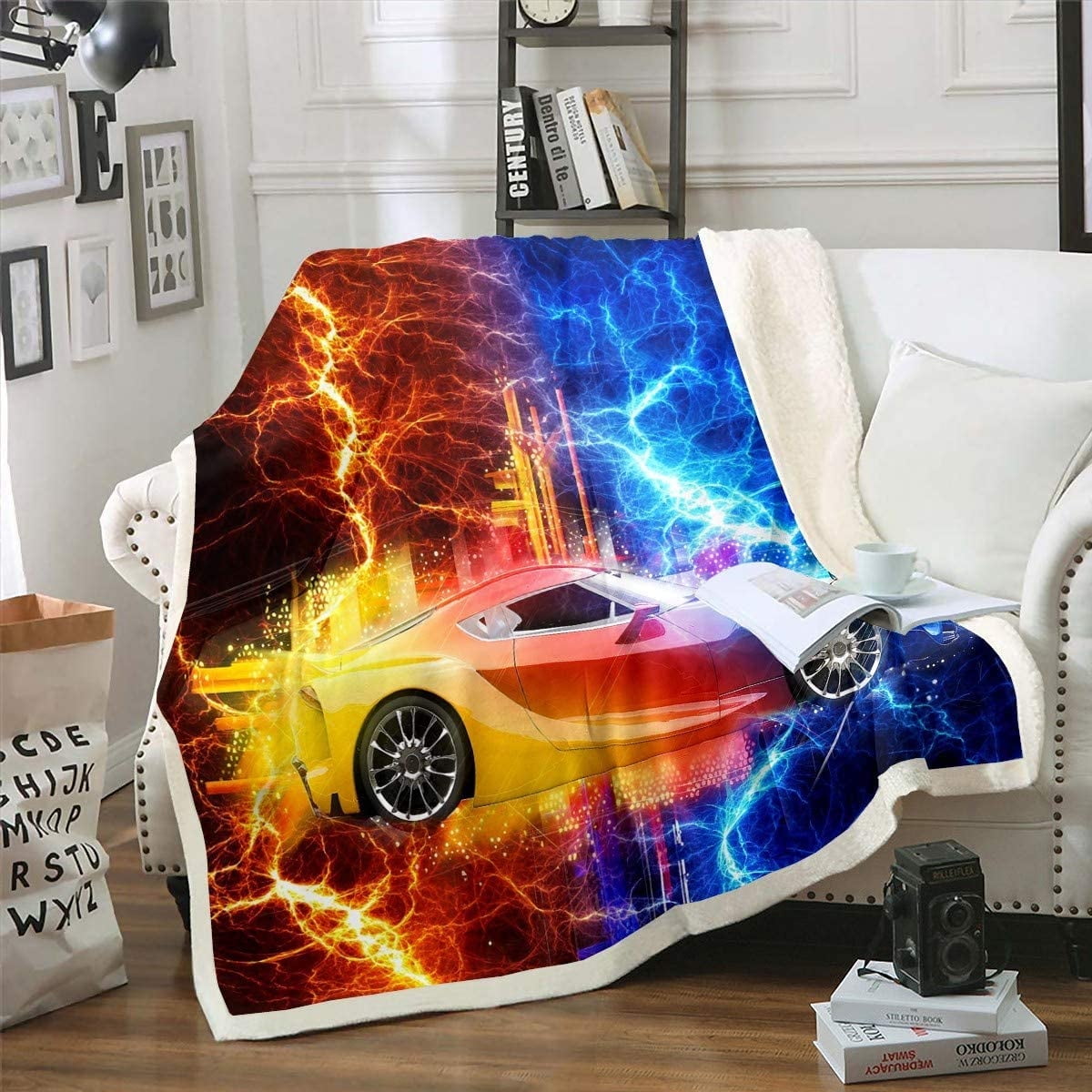 Car Sherpa Blanket for Sofa Couch Bed Sports Car Plush Blanket ...