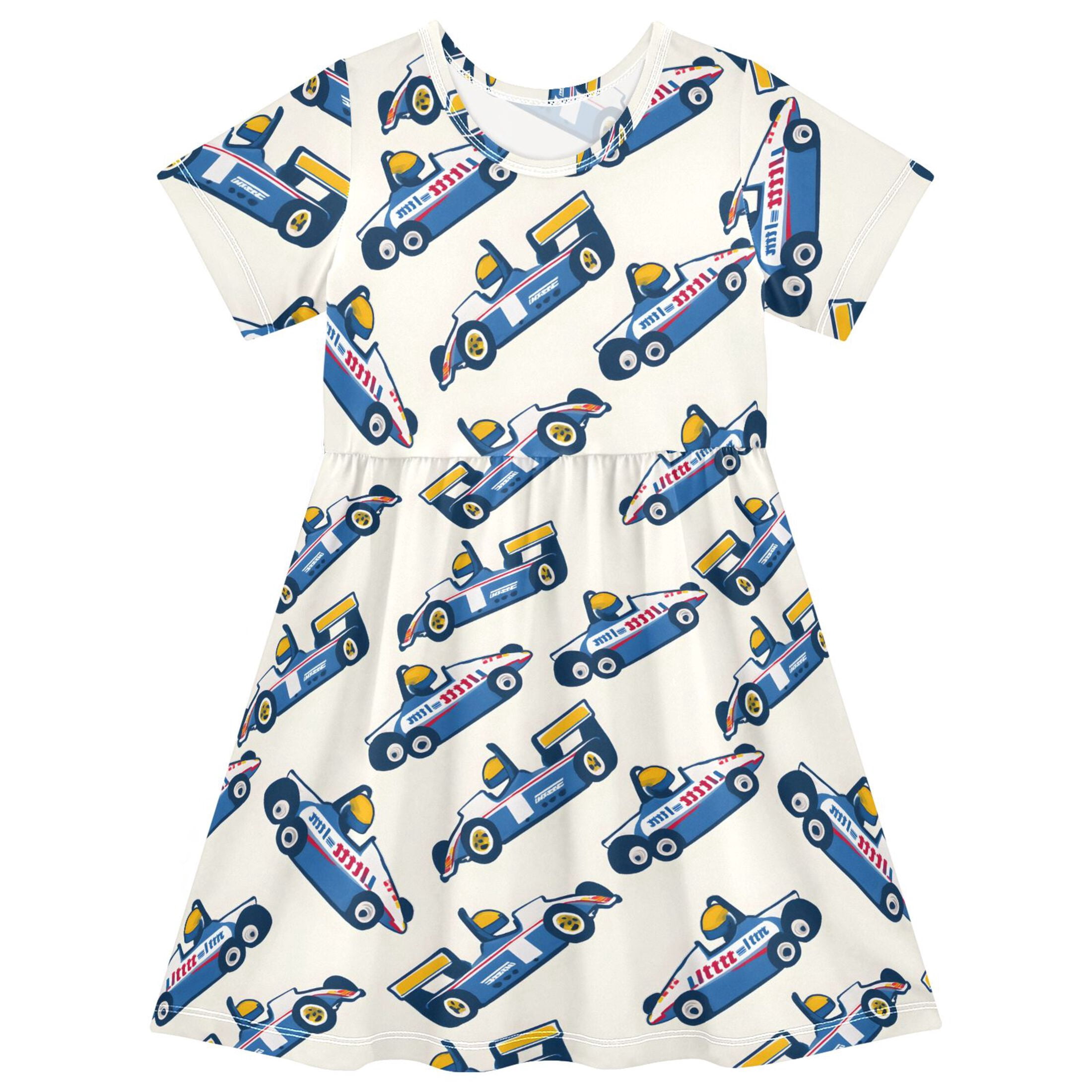 Car Short Sleeve Dress A-Line Cute Midi Casual Sundress 2-8 Years ...