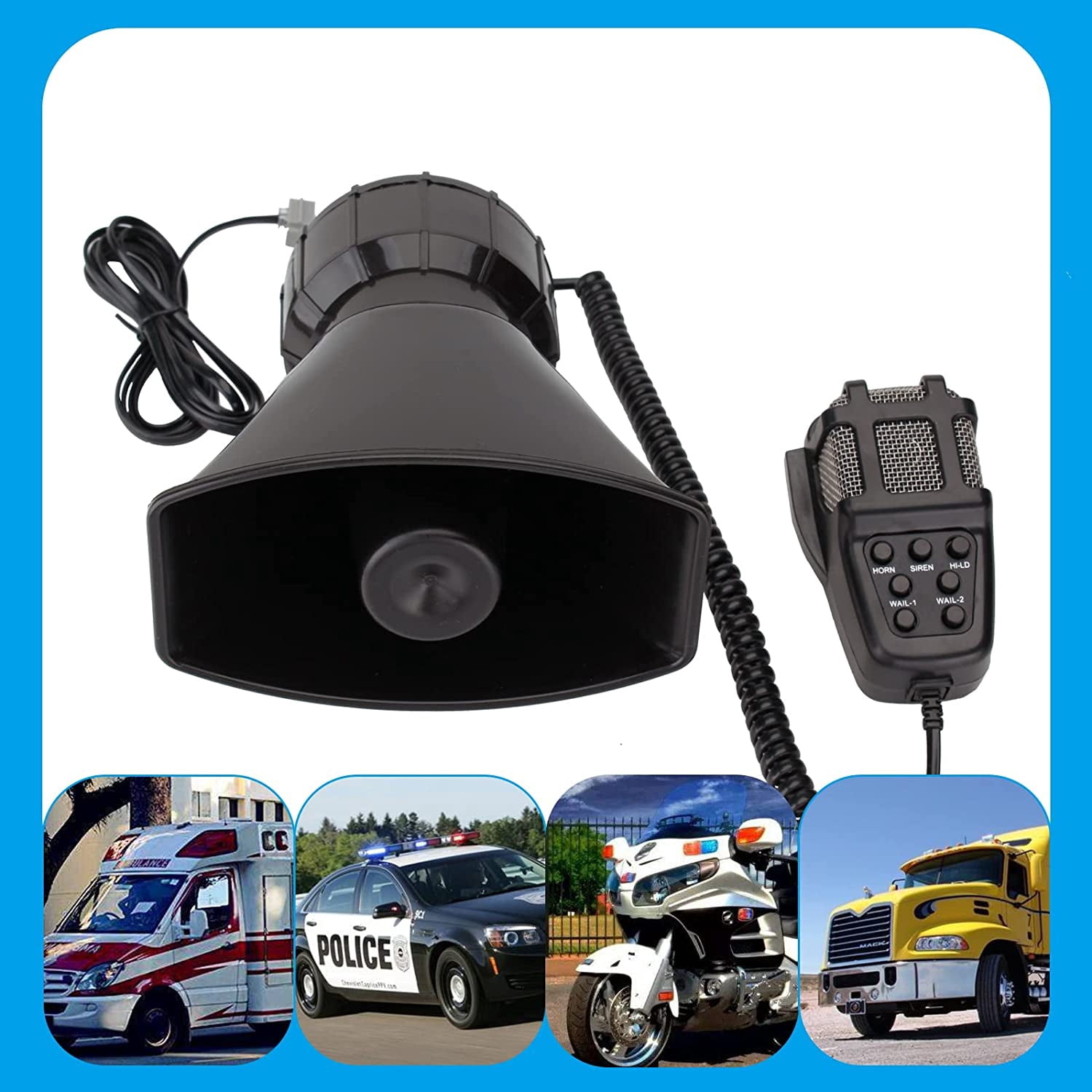 Car Siren 7 Tone PA System Vehicle Siren Horn Megaphone Speaker 12V ...