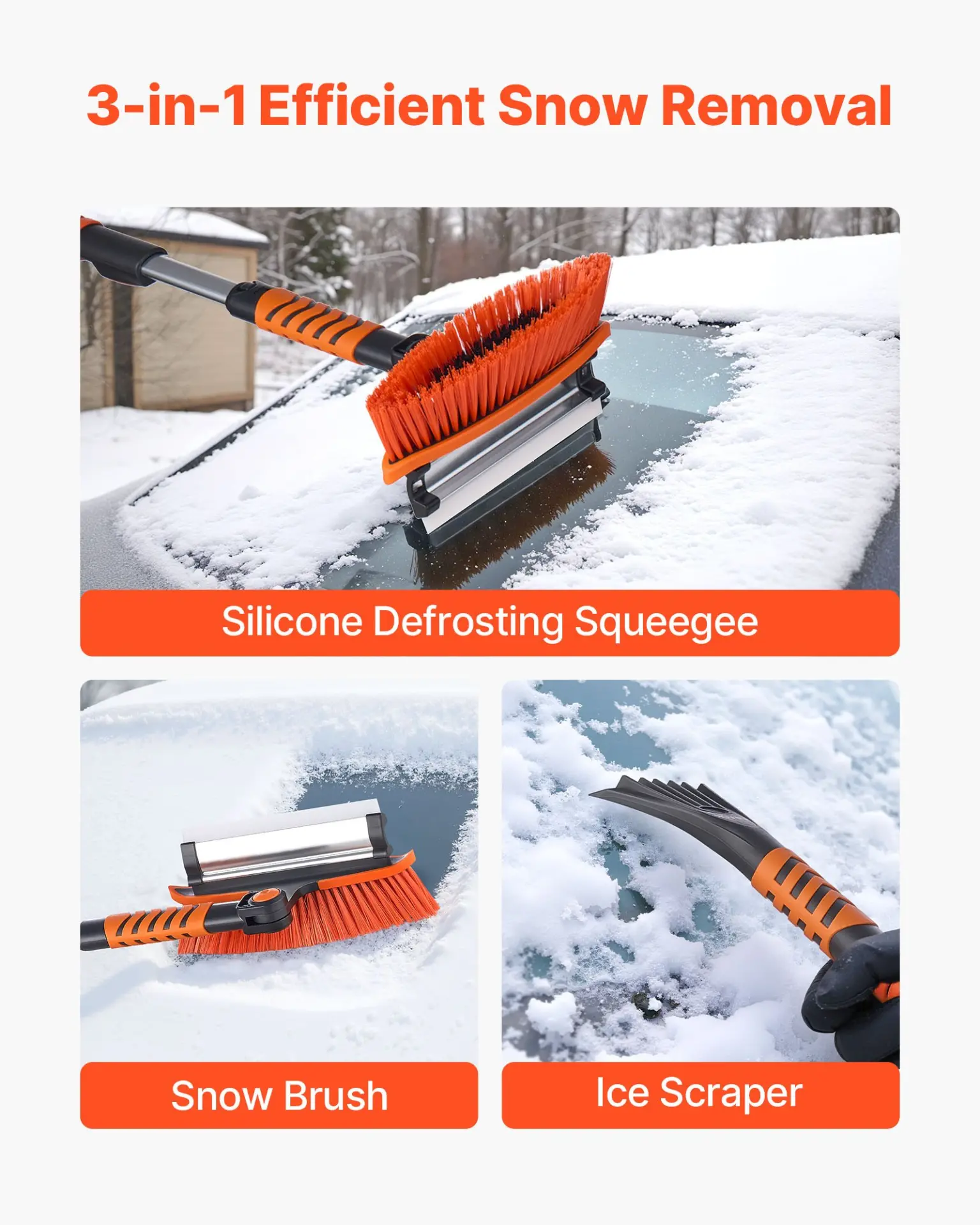 Car Snow Brush, 3-in-1 Snow Remover for Car Windshield - with 180 ...