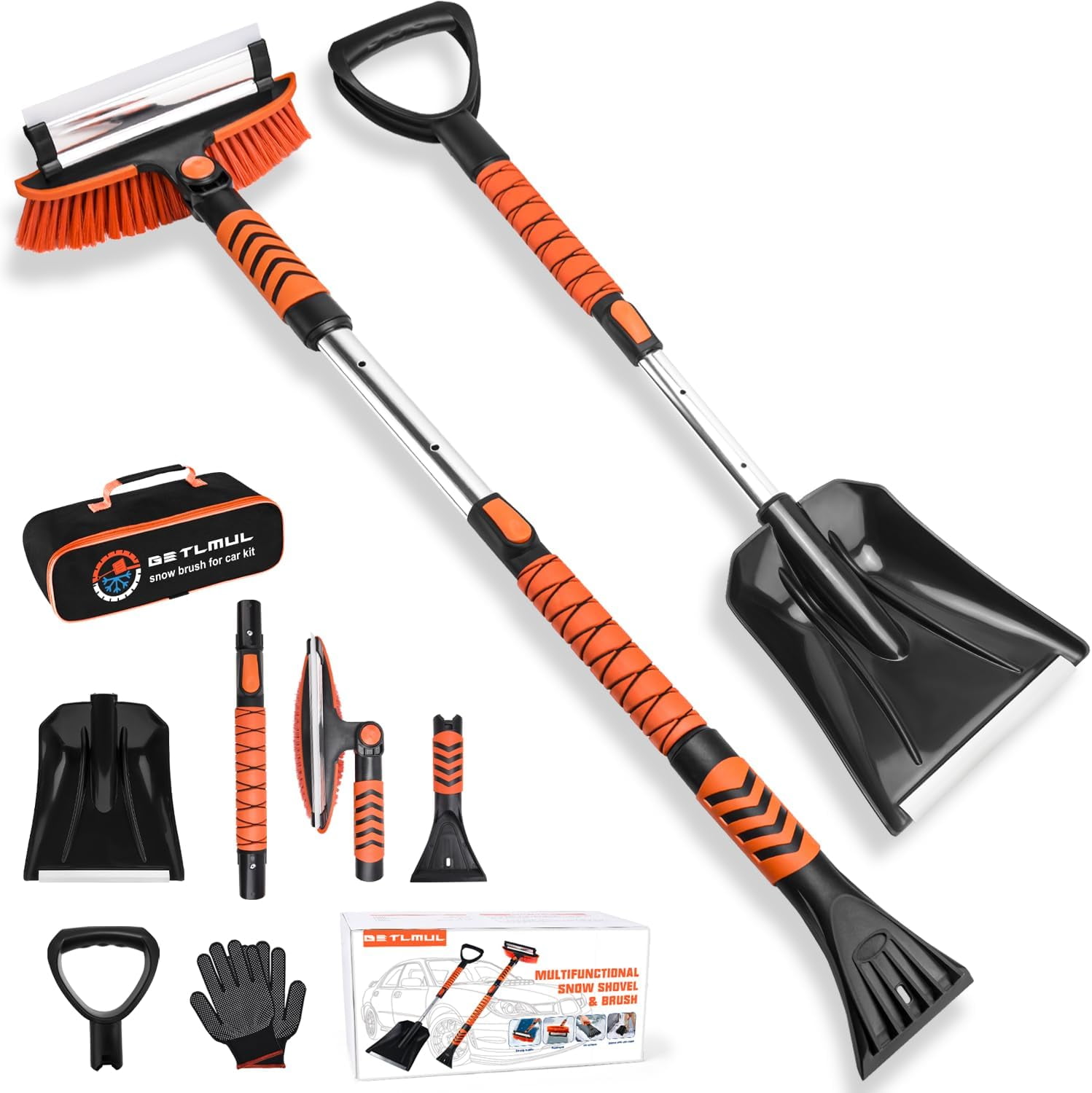 Car Snow Brush Snow Shovel Kit, 42'' Extendable Ice Scrapers and Snow ...