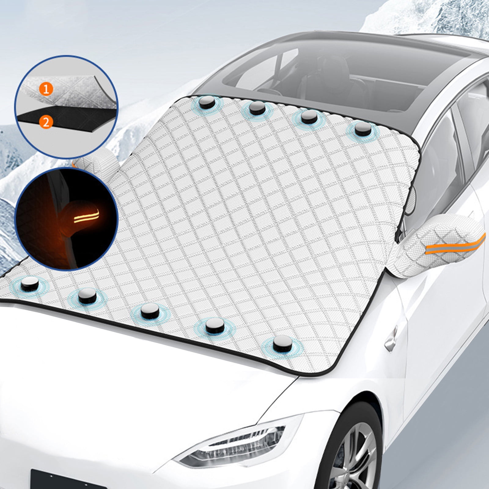 Car Snow Cover Magnetic Suction Double Layer Sunshade Front Windshield ...