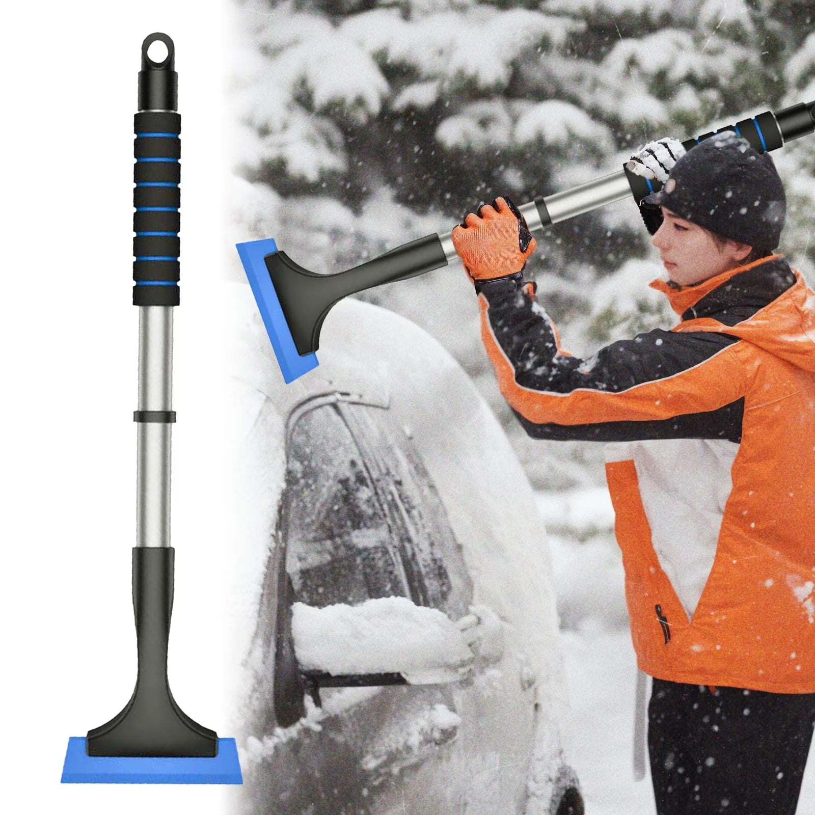 Car Snow Shovel Aluminum Alloy Blue Telescopic Extendable Scraper with ...